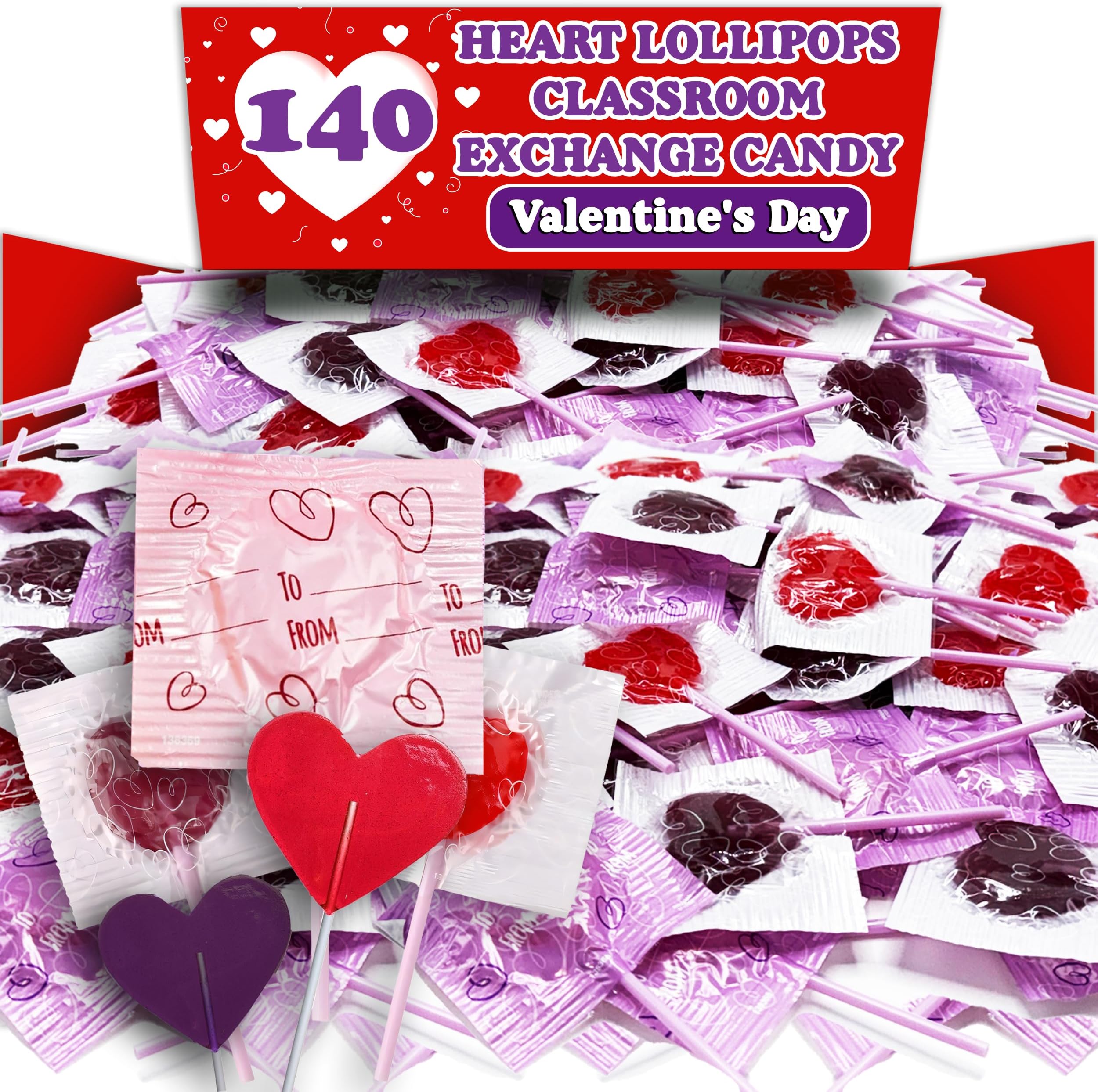 Amazon.com : Valentine's Heart Lollipops, 140 Count Bulk Valentine ...