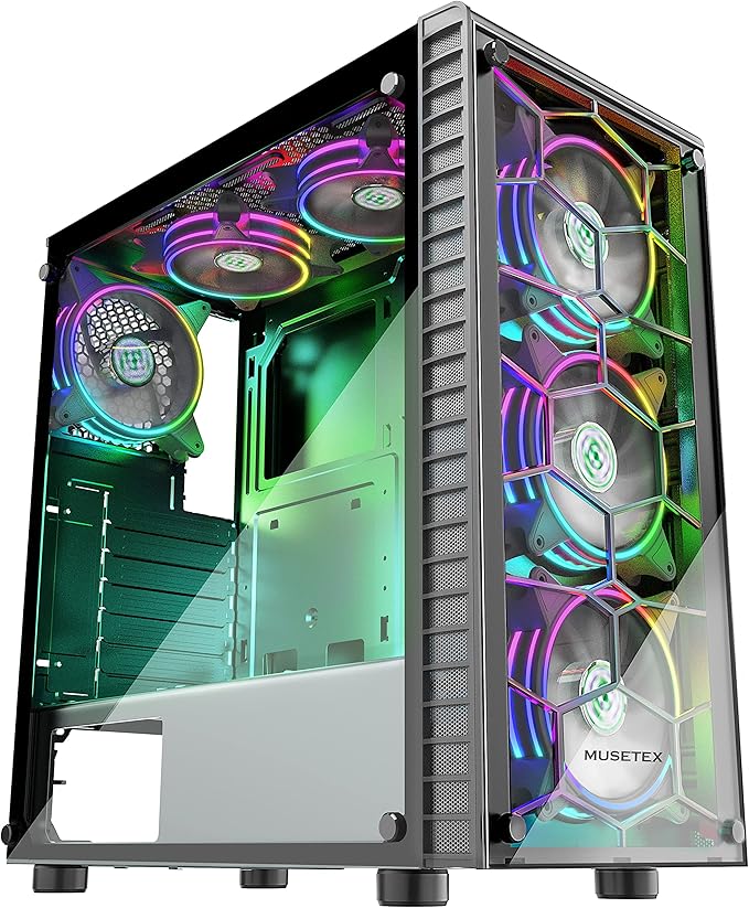 Amazon.com: MUSETEX ATX PC Case Pre-Installed 6Pcs 120mm ARGB Fans ...