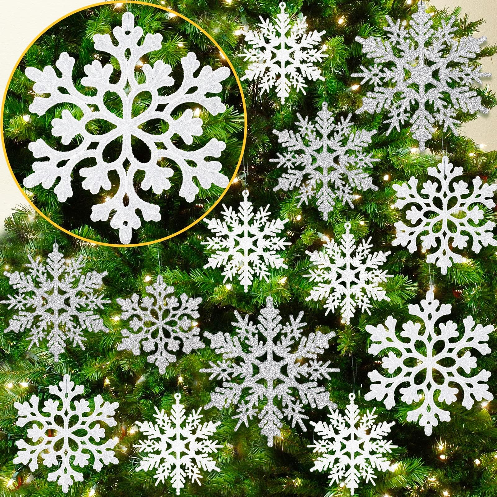 Amazon.com: White Snowflake Ornaments, 6 Pack Large Plastic Snowflake ...