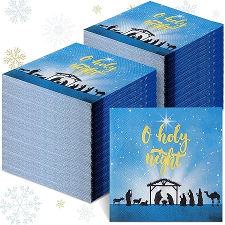 Amazon.com: Whaline 75 Pack Christmas Regilious Napkins Holy Night ...