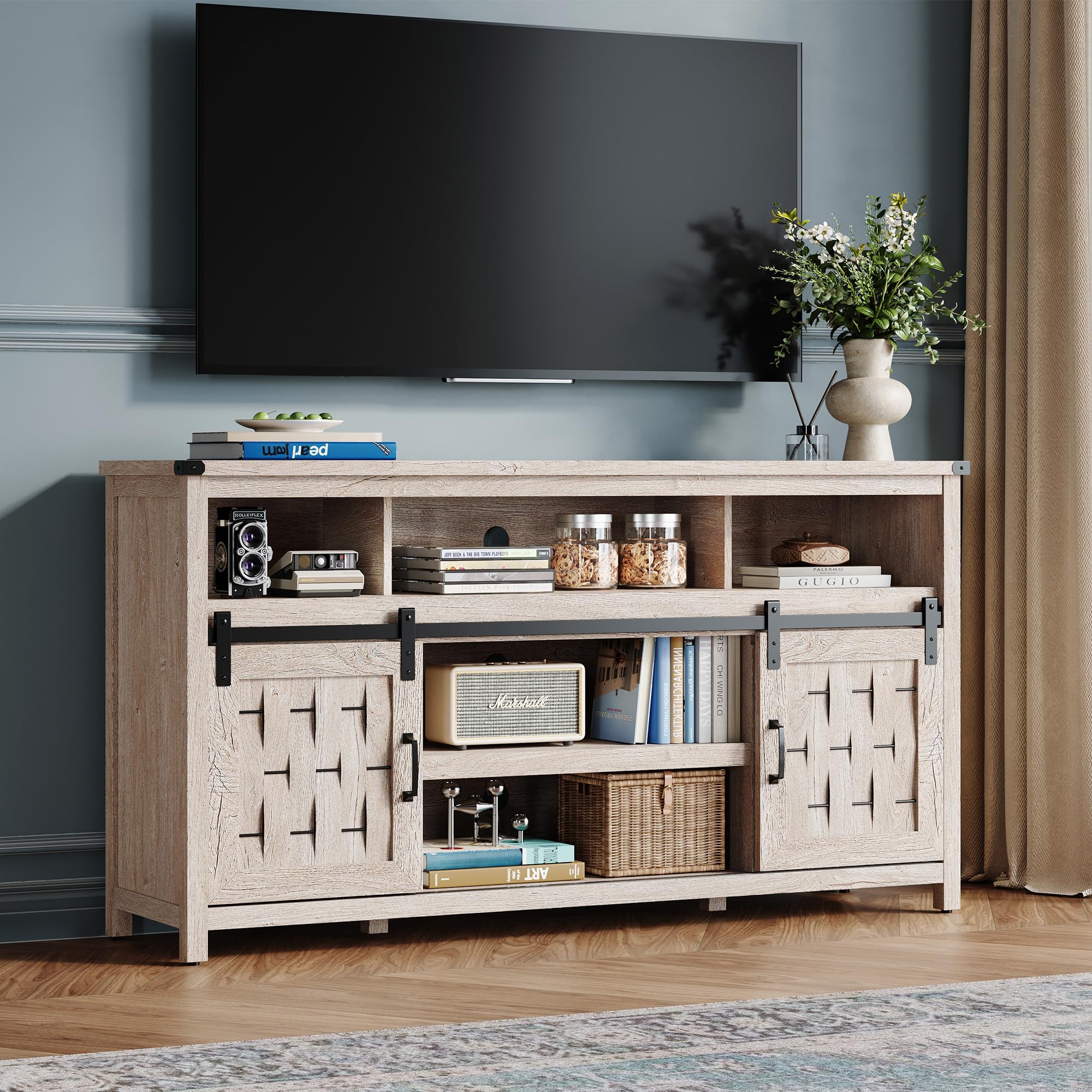 Snapklik.com : LINSY HOME Farmhouse TV Stand For 65 Inch TV, Tall ...