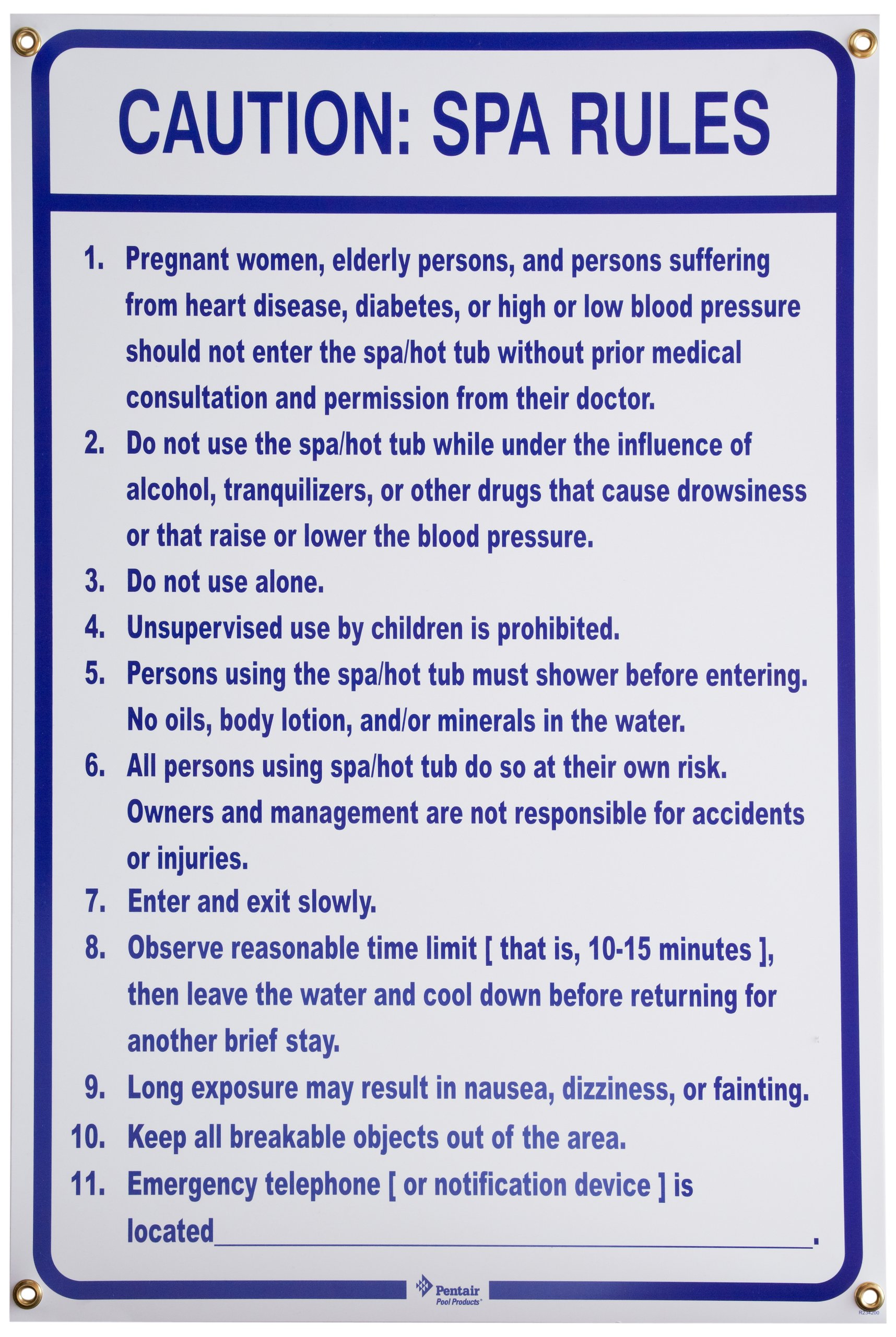 Amazon.com : Pentair R234200 North Carolina Spa Rules Spa Sign : Patio ...