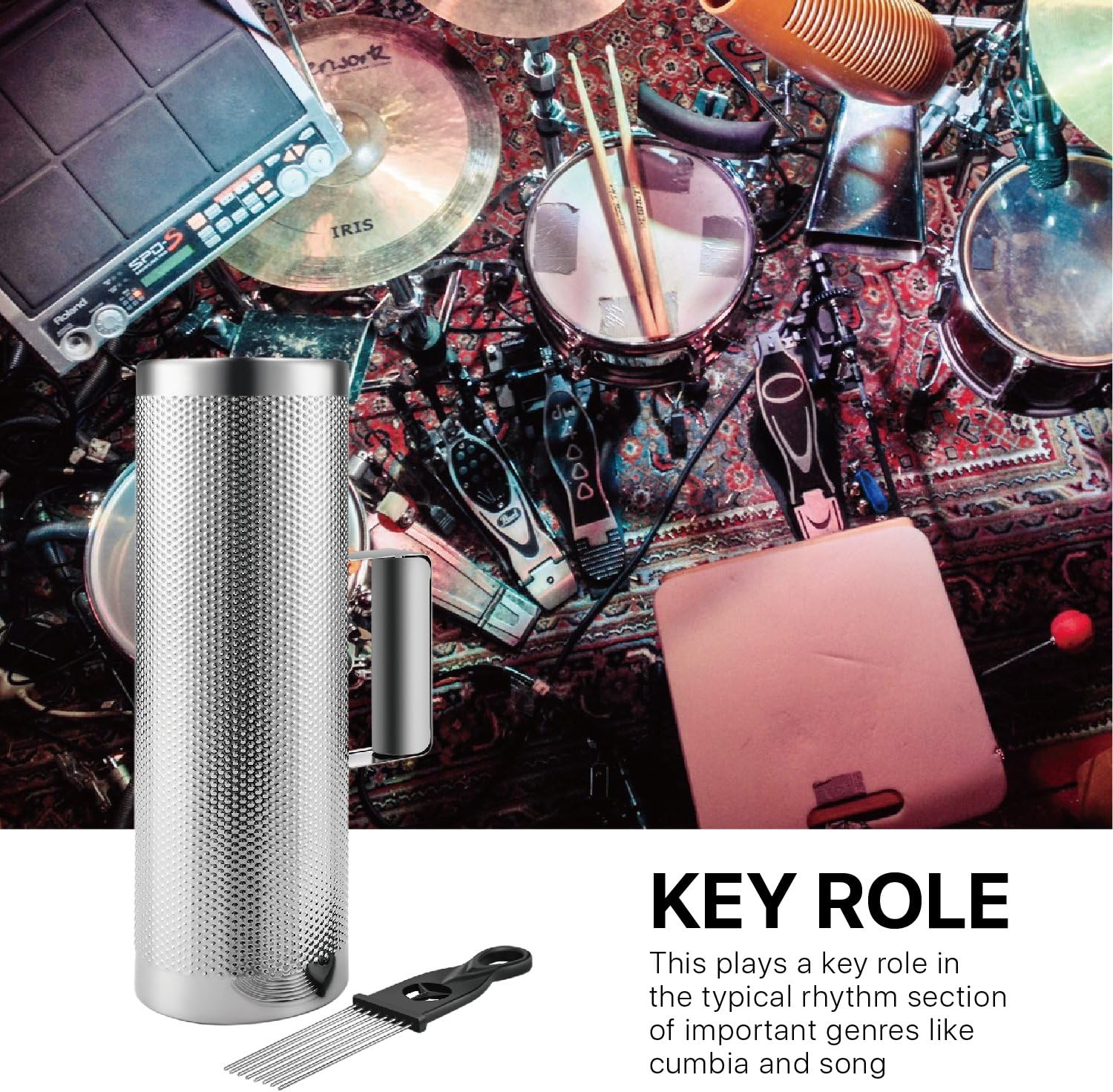 Flexzion Guiro de metal con cabaña raspadora de 5 x 12 pulgadas ...