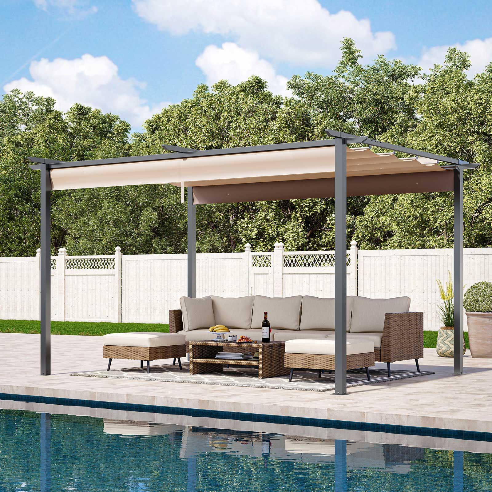 Amazon.com: AECOJOY Pergola 9' x 12' Outdoor Pergolas, Retractable ...