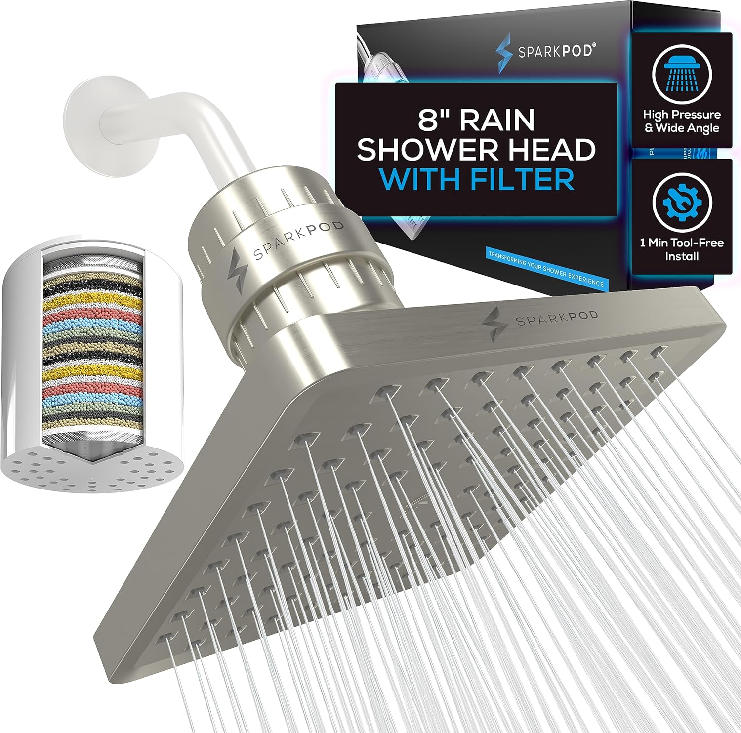 SparkPod Luxury Filtered Shower Head Set 23 Stage Shower Filter ...