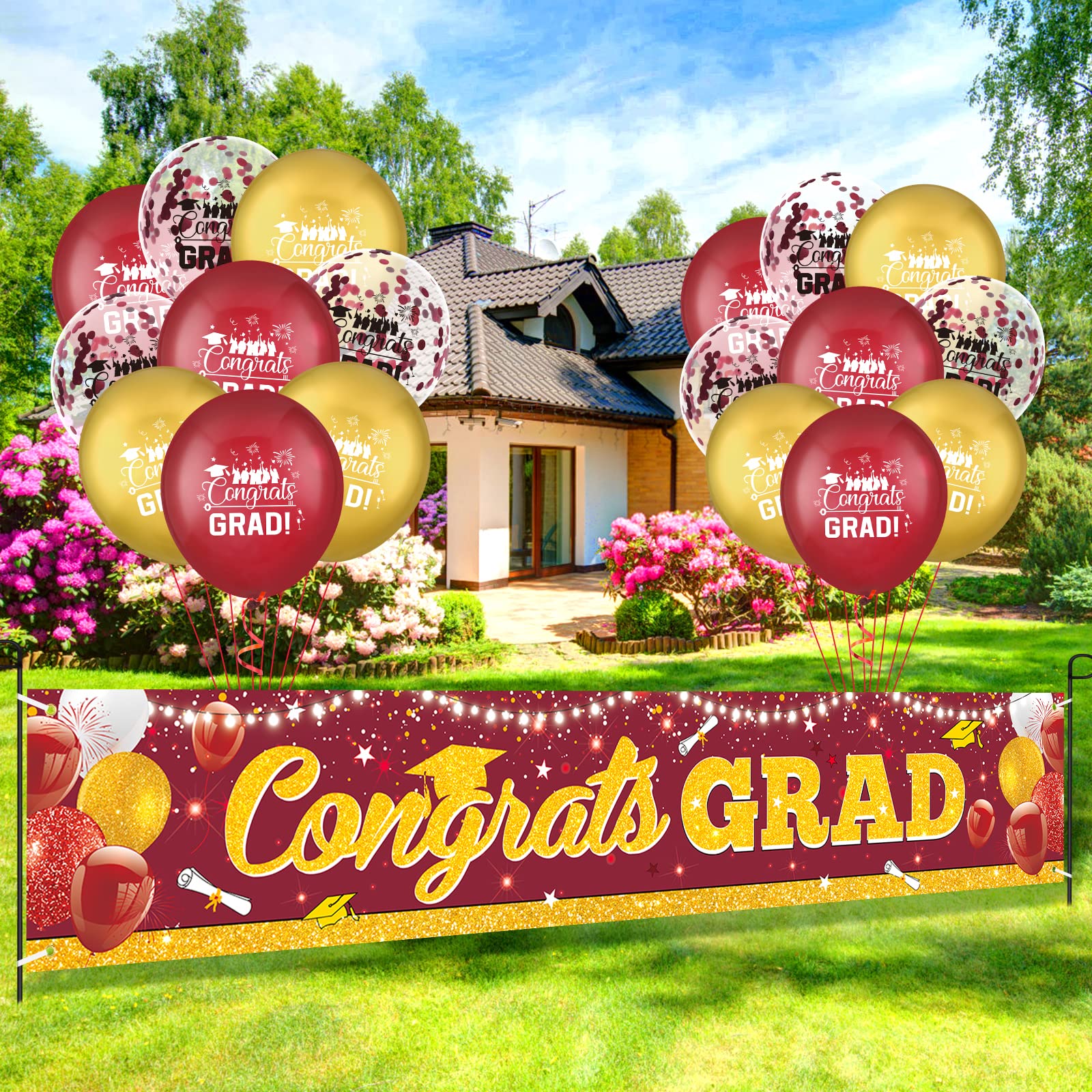 Amazon.com: Graduation Party Decorations Maroon Red Graduation Banner ...