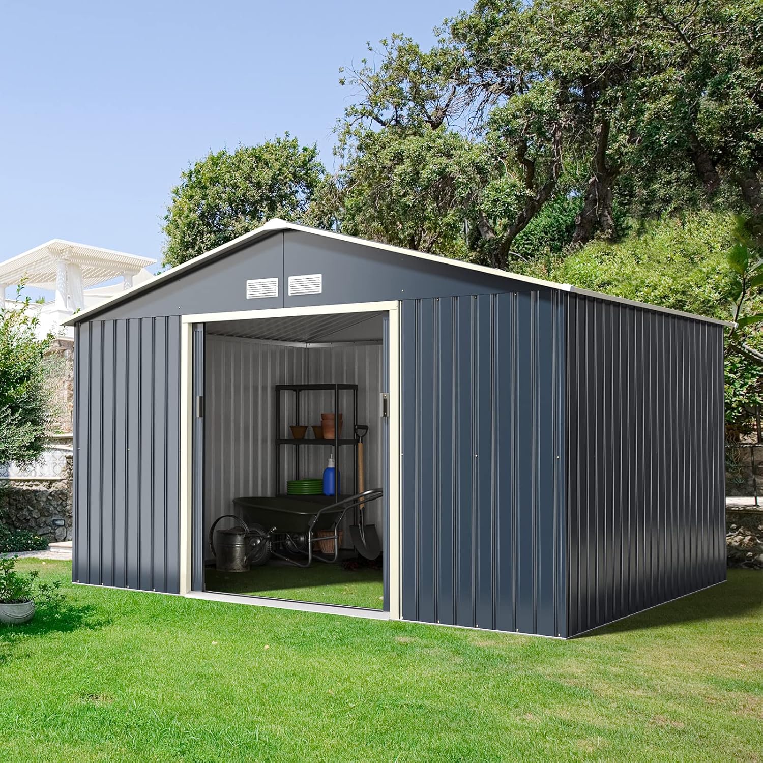 Amazon.com : Goplus Outdoor Storage Shed, 11' X 8' Metal Garden Shed ...
