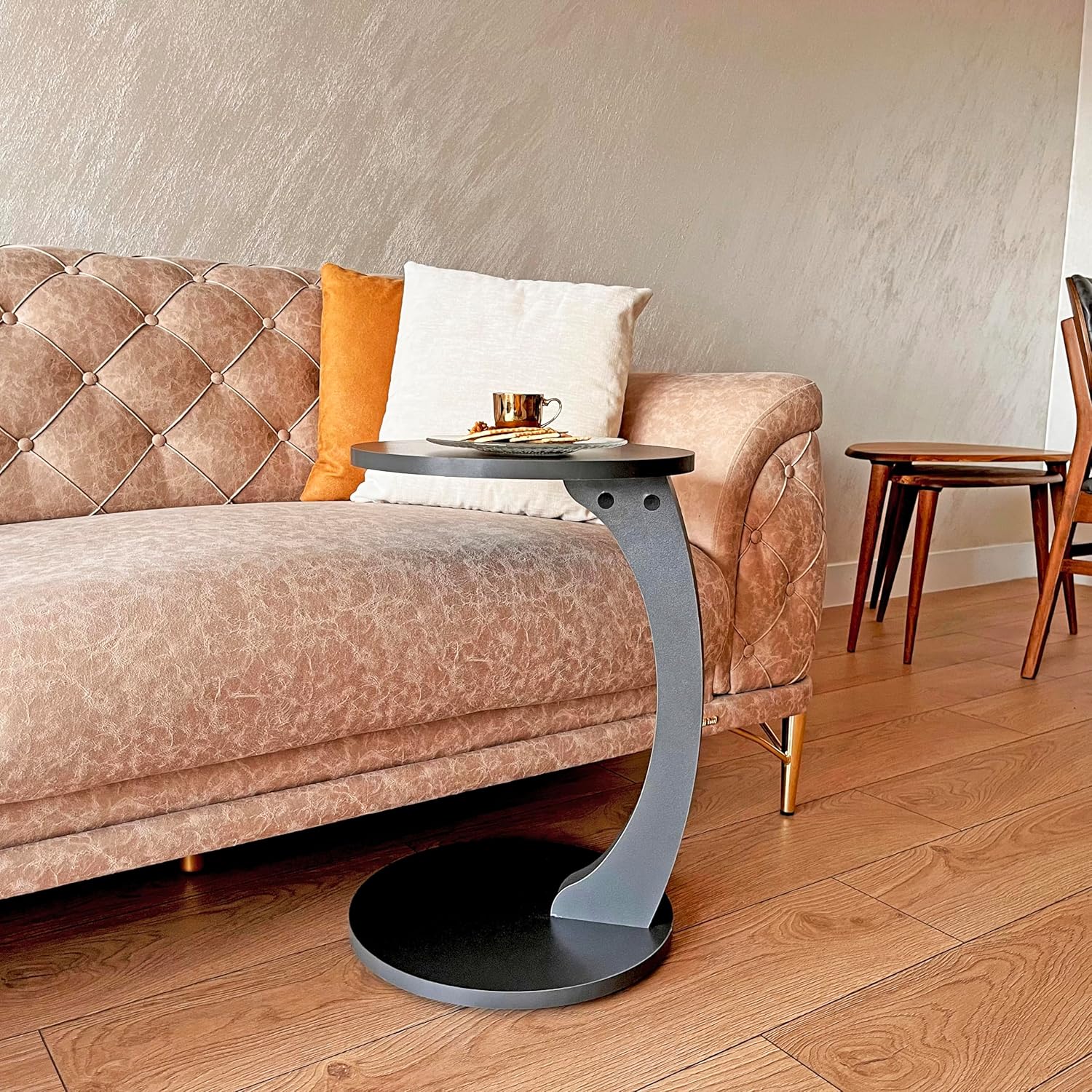 Amazon.com: C-Shaped Round End Table with Rolling Wheels: A Movable ...