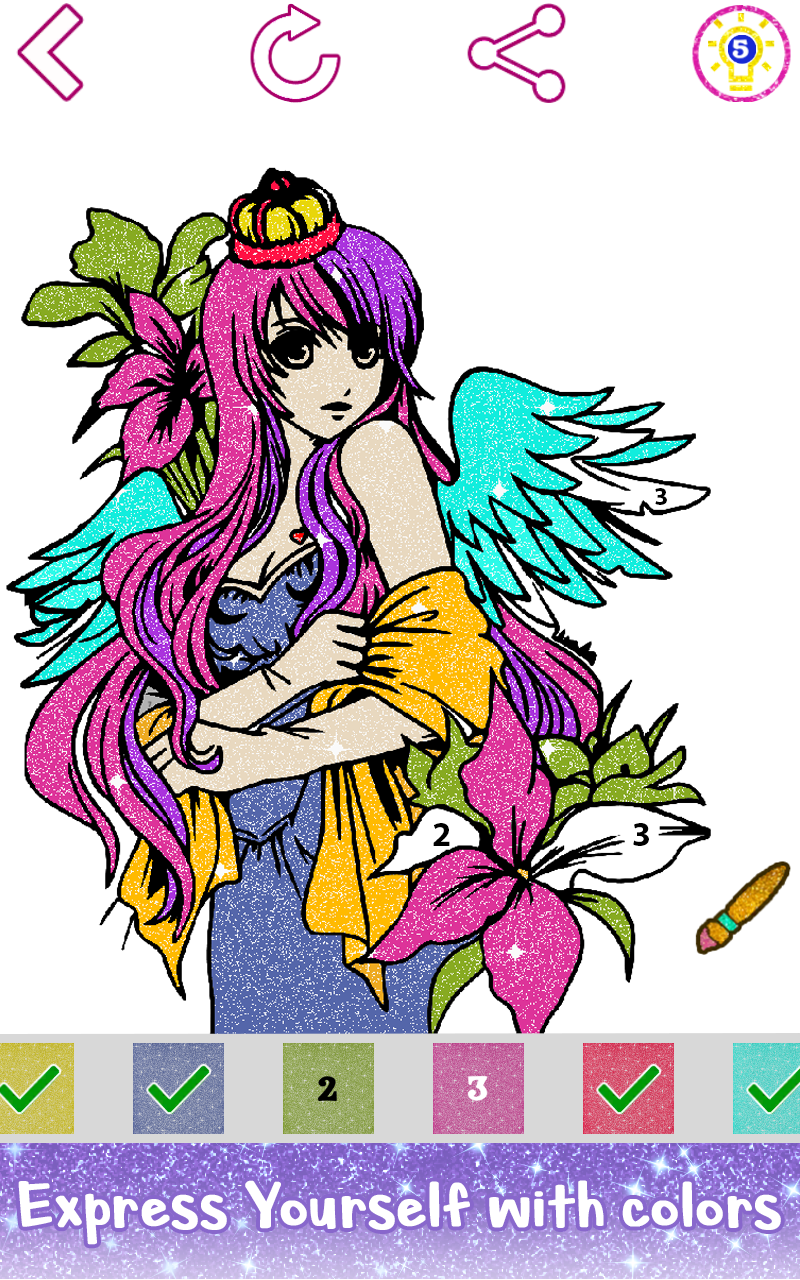 Anime Princess Color by Number - Grownups Paint + Glitter + Crayon ...