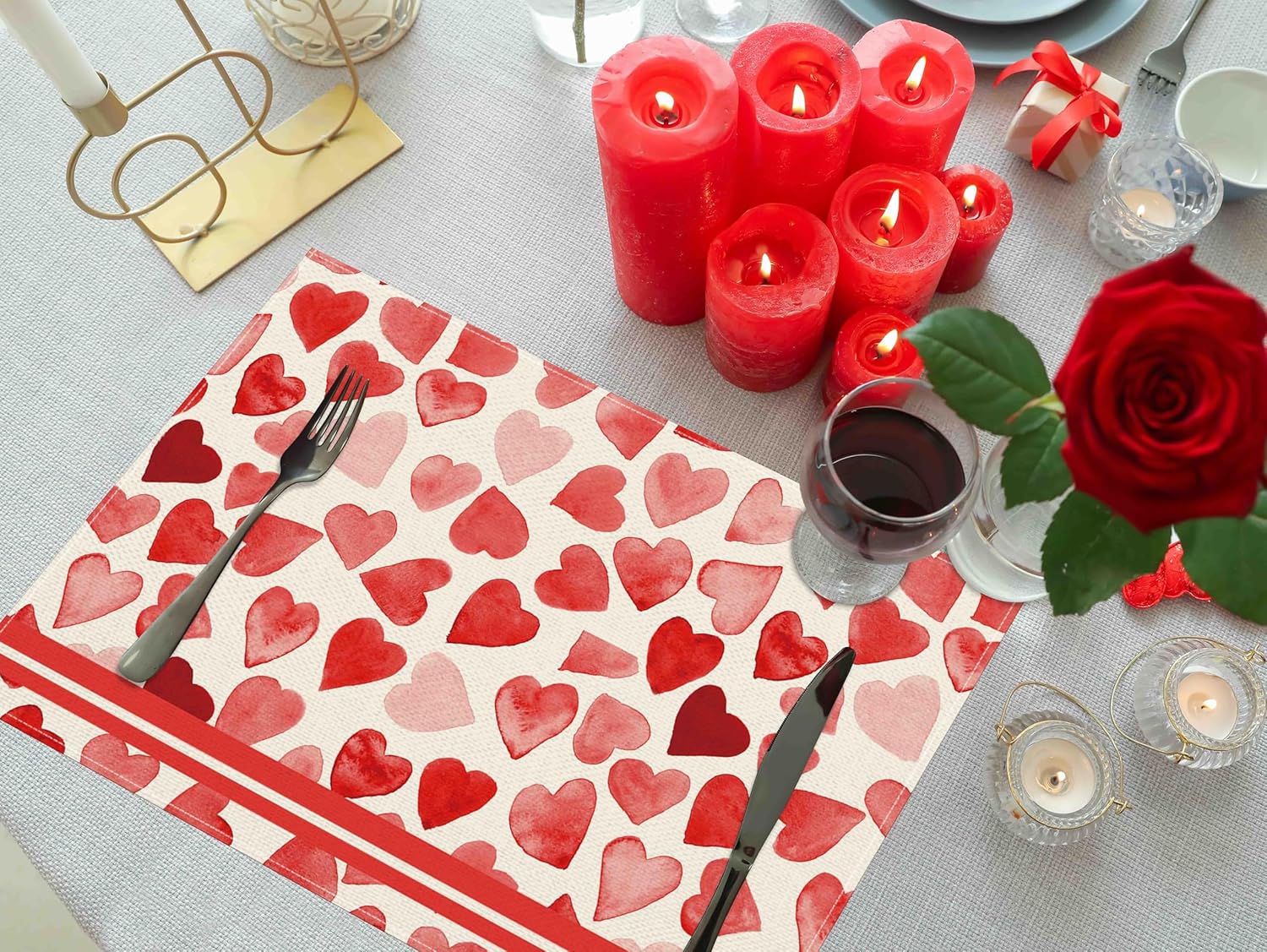Moutina Juego de 4 manteles individuales para el día de San Valentín ...