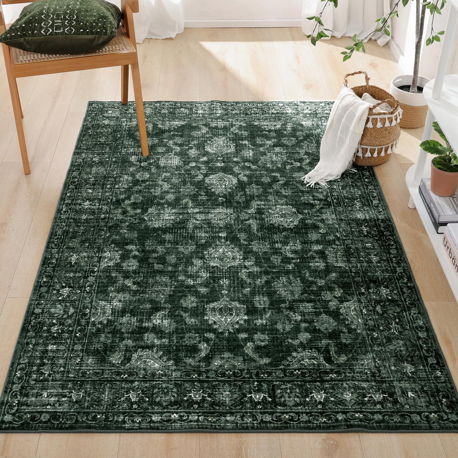Amazon.com: FROZZUR Boho Green Area Rug 3x5 Washable Vintage Rug for ...
