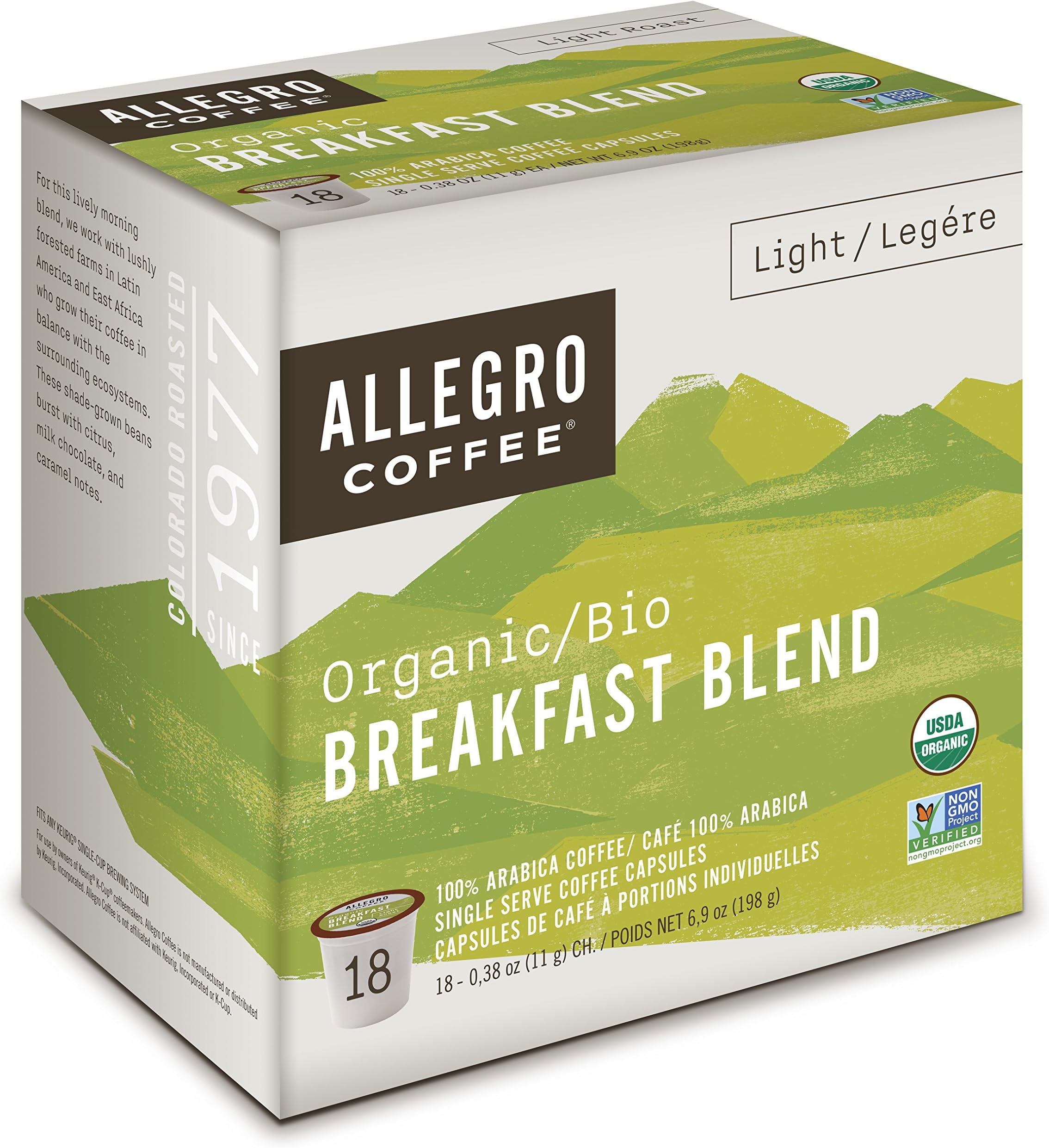 Amazon.com: Allegro Coffee, Coffee Breakfast Blend Pods Organic 18 ...