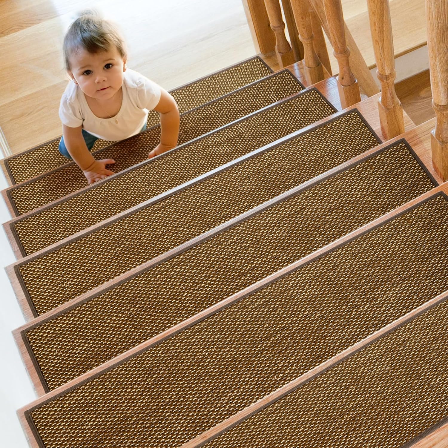 Amazon.com: SMILOOL Natural Linen Non Slip Stair Treads for Wooden ...