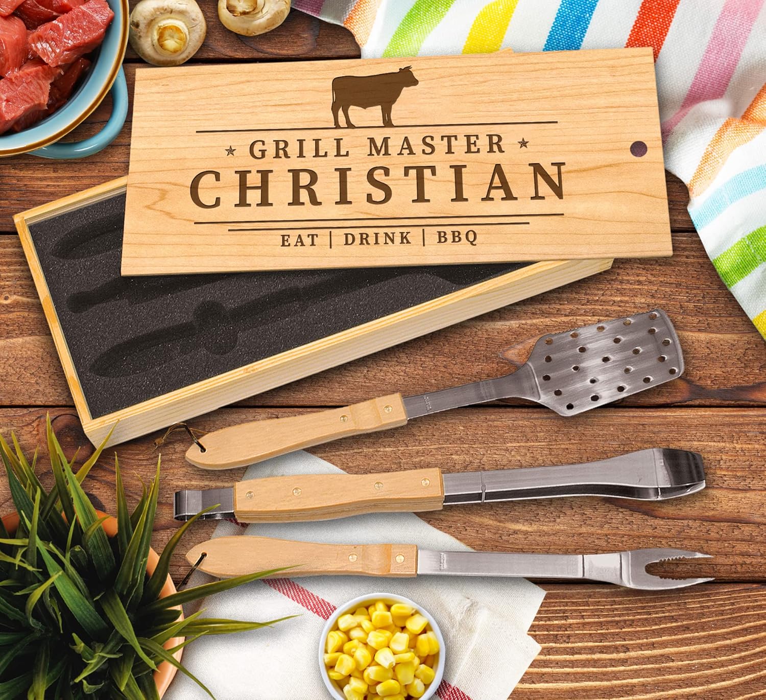 Amazon.com : Personalized Grill Master BBQ Set - BBQ Grill Tool Set ...