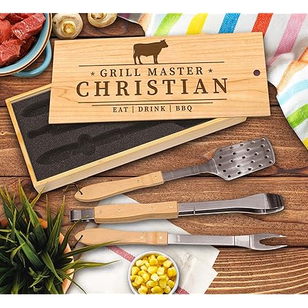 Amazon.com : Personalized Engraved Grill BBQ Gifts Set for Men Dad ...