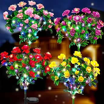Amazon.com: Ouddy Decor 4 Pack Solar Garden Lights, Solar Azalea ...