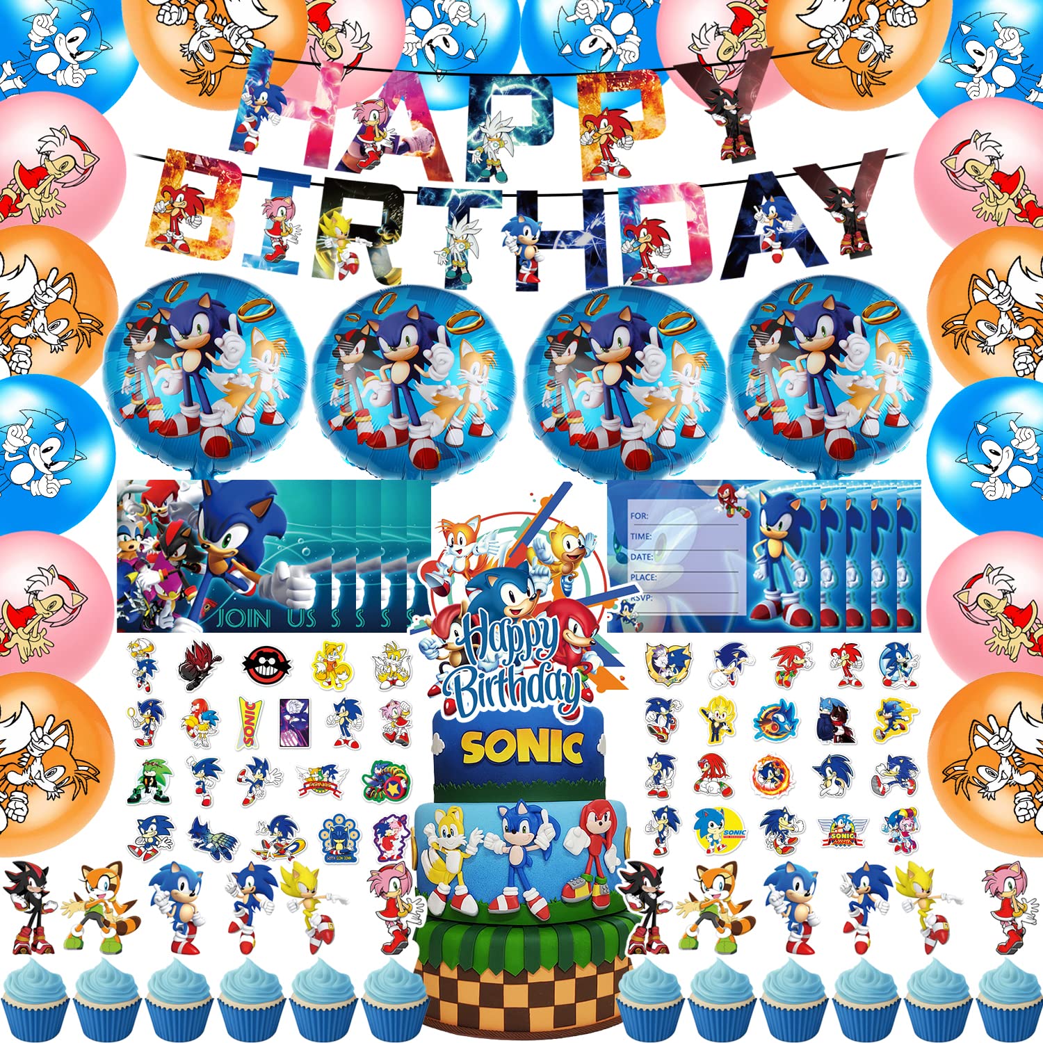 Buy Sonic Birthday Party Supplies(96 PCS), Hedgehog Party Decorations ...