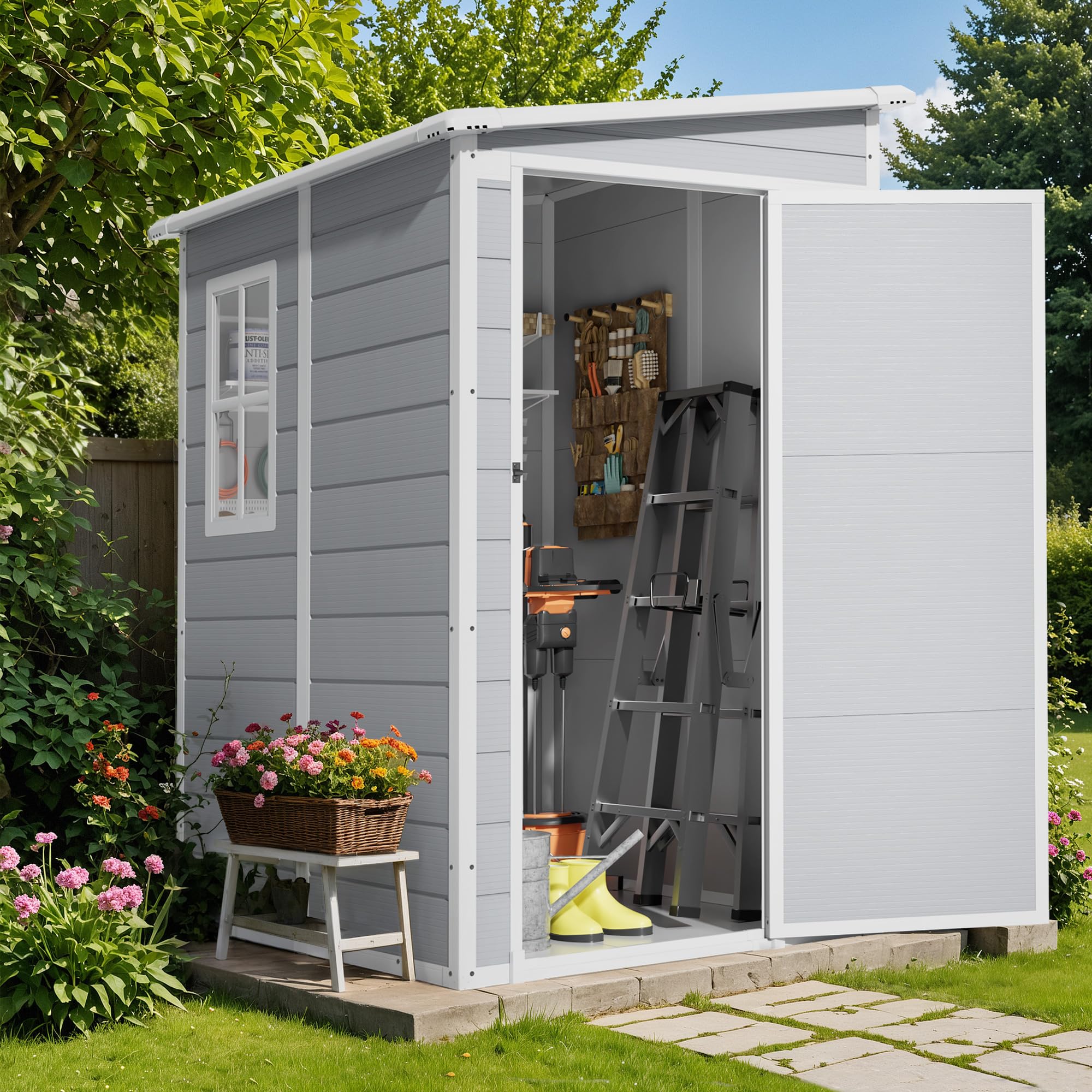 Snapklik.com : Flamaker 5 X 4 FT Outdoor Storage Shed, Garden Resin Shed
