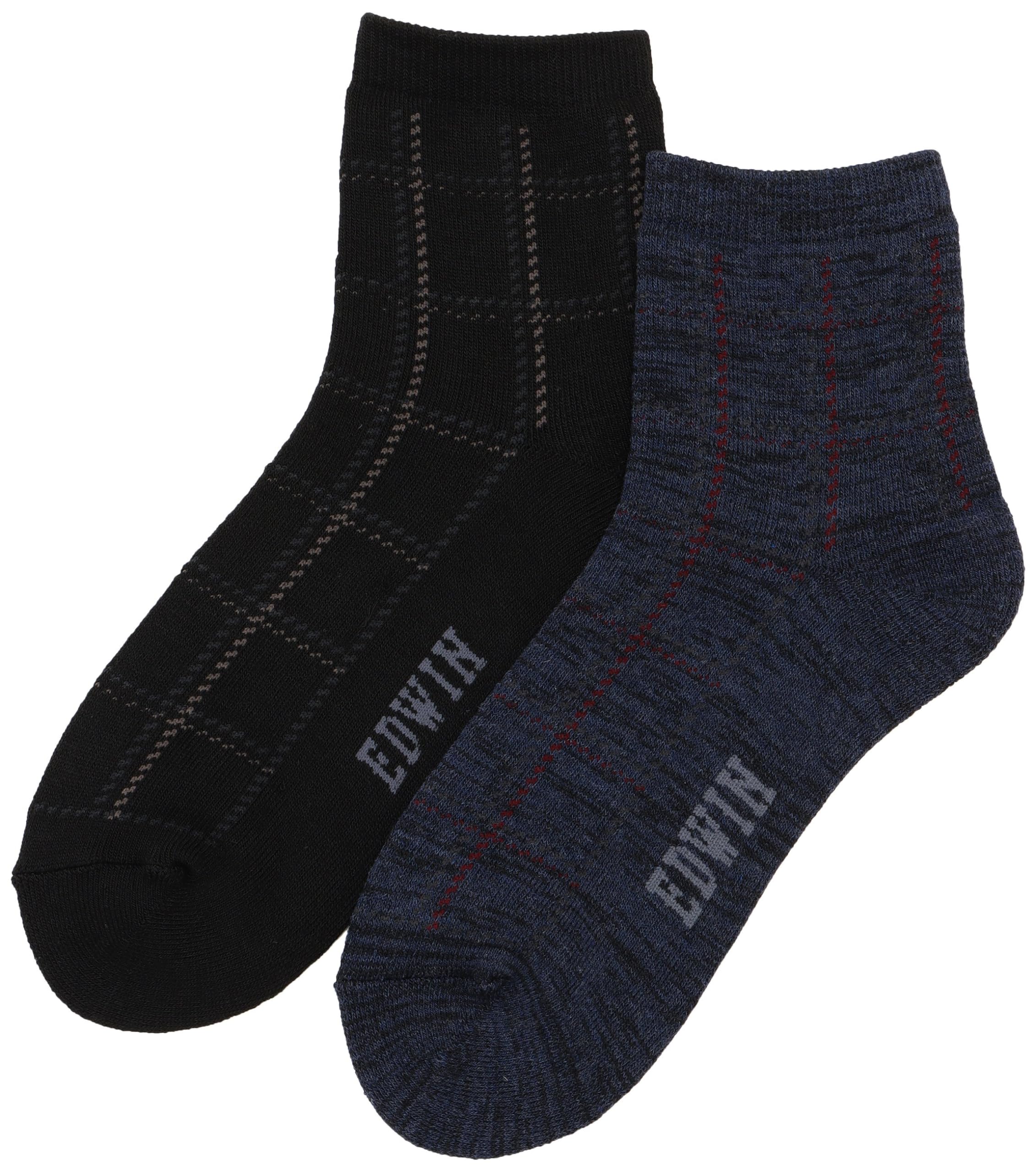 Amazon.co.jp: [グンゼ] 靴下 EDWIN/エドウィン 〈2足組〉 BODYFIRE あったか総パイル 保温 消臭 ショート丈 EWU032 メンズ ブラック×インディゴ ...