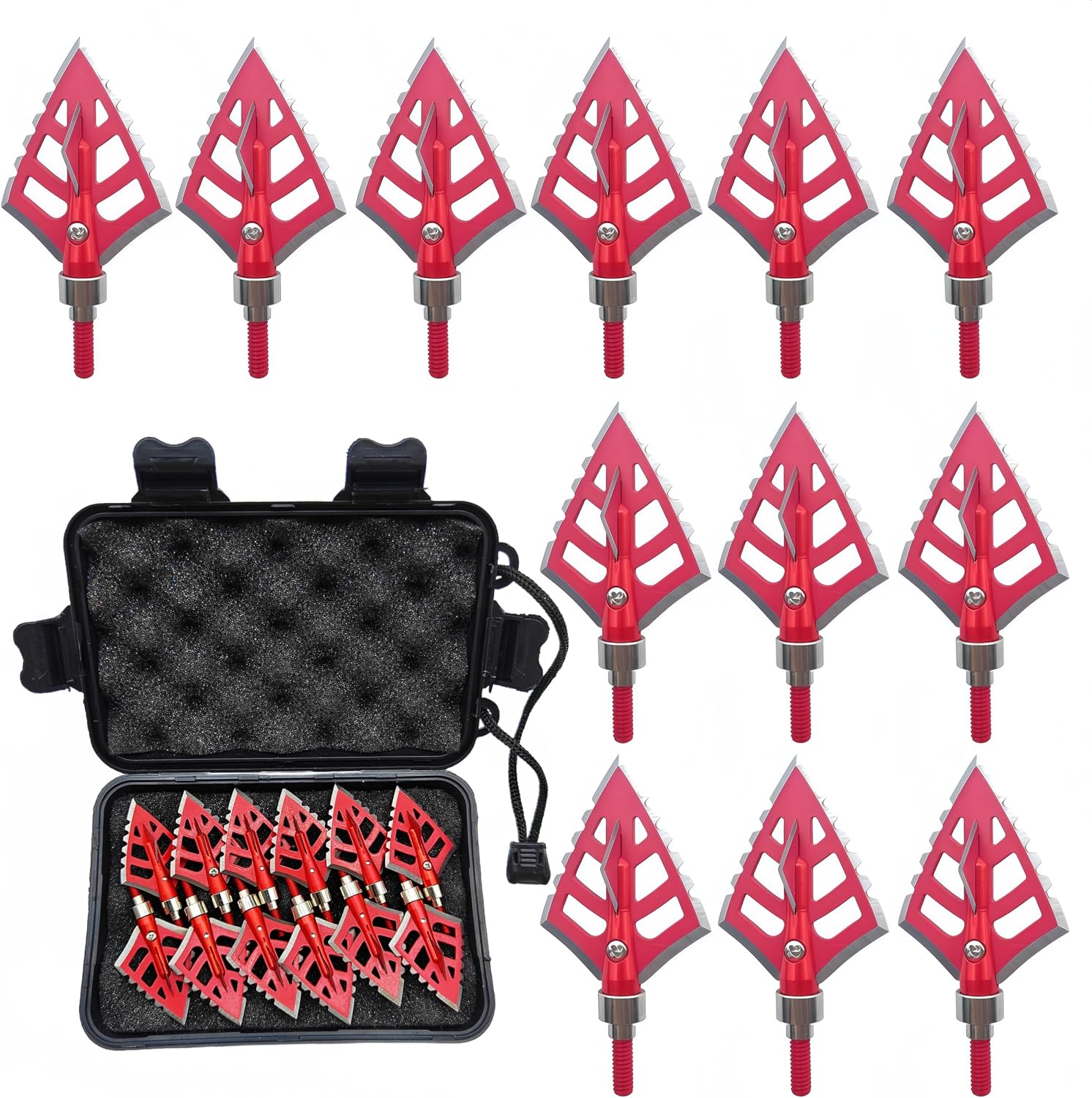 Amazon.com : PUMPLUX 12pcs Archery Broadheads 4 Fixed Steel Blade 100 ...