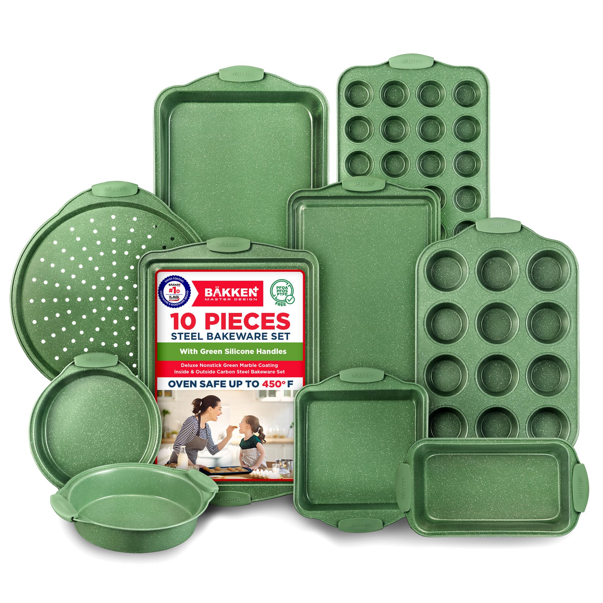 Amazon.com: BAKKEN Kitchen Baking Pan Set - Nonstick Green Marble ...