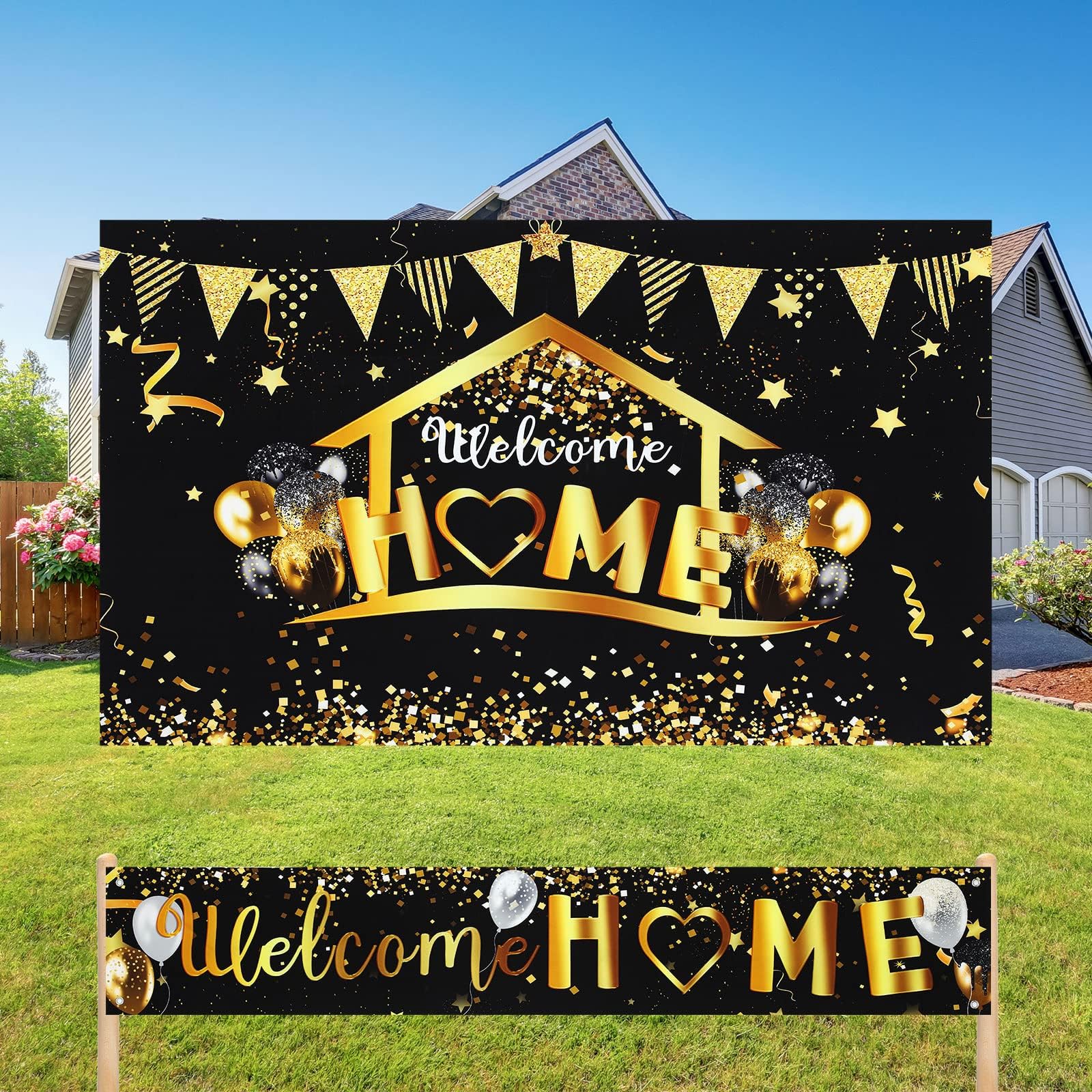 Amazon.com: Hinggif Welcome Home Banner Party Buntings for Welcome ...