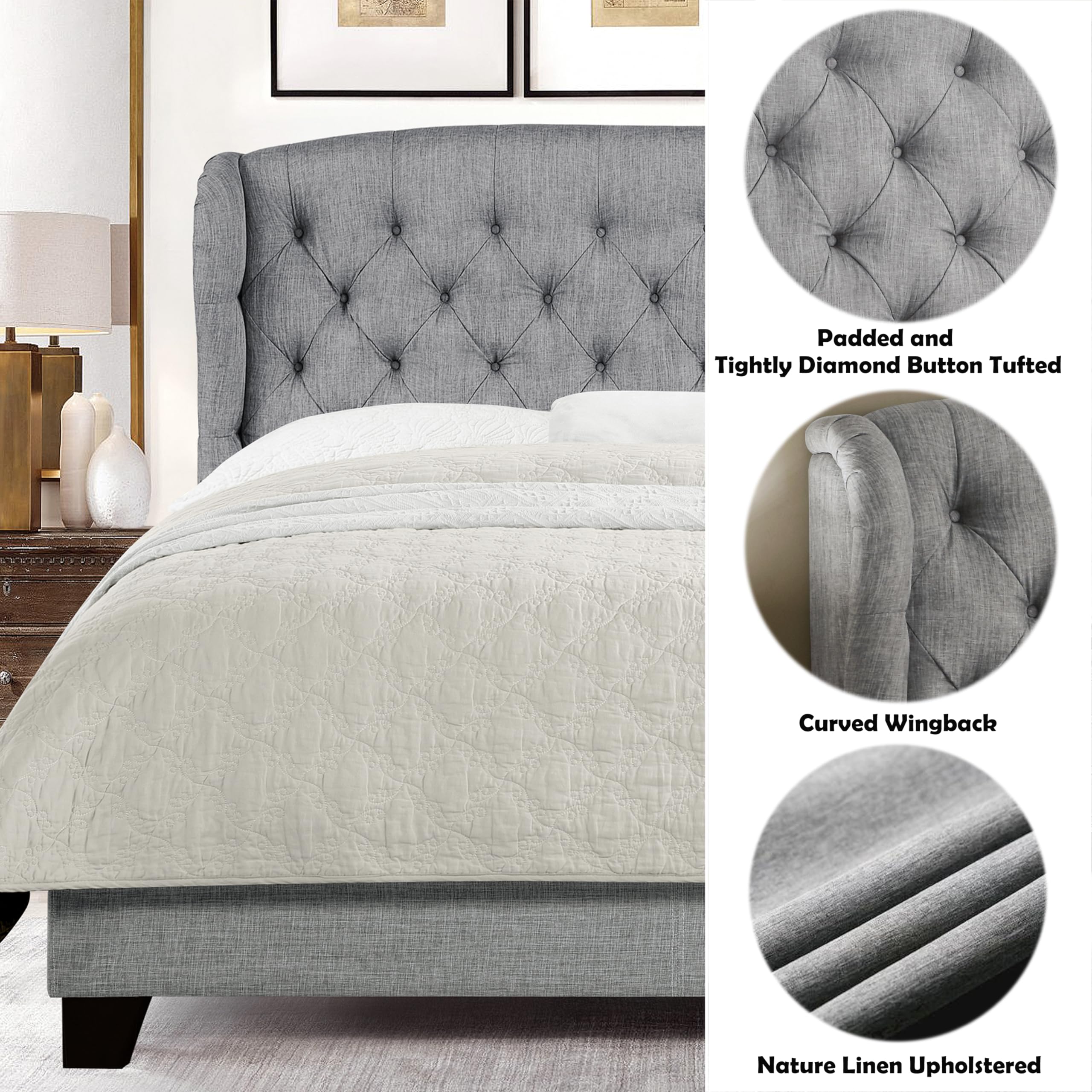 Snapklik.com : Rosevera Josie Wingback Bed/Tufted Headboard Adjustable ...