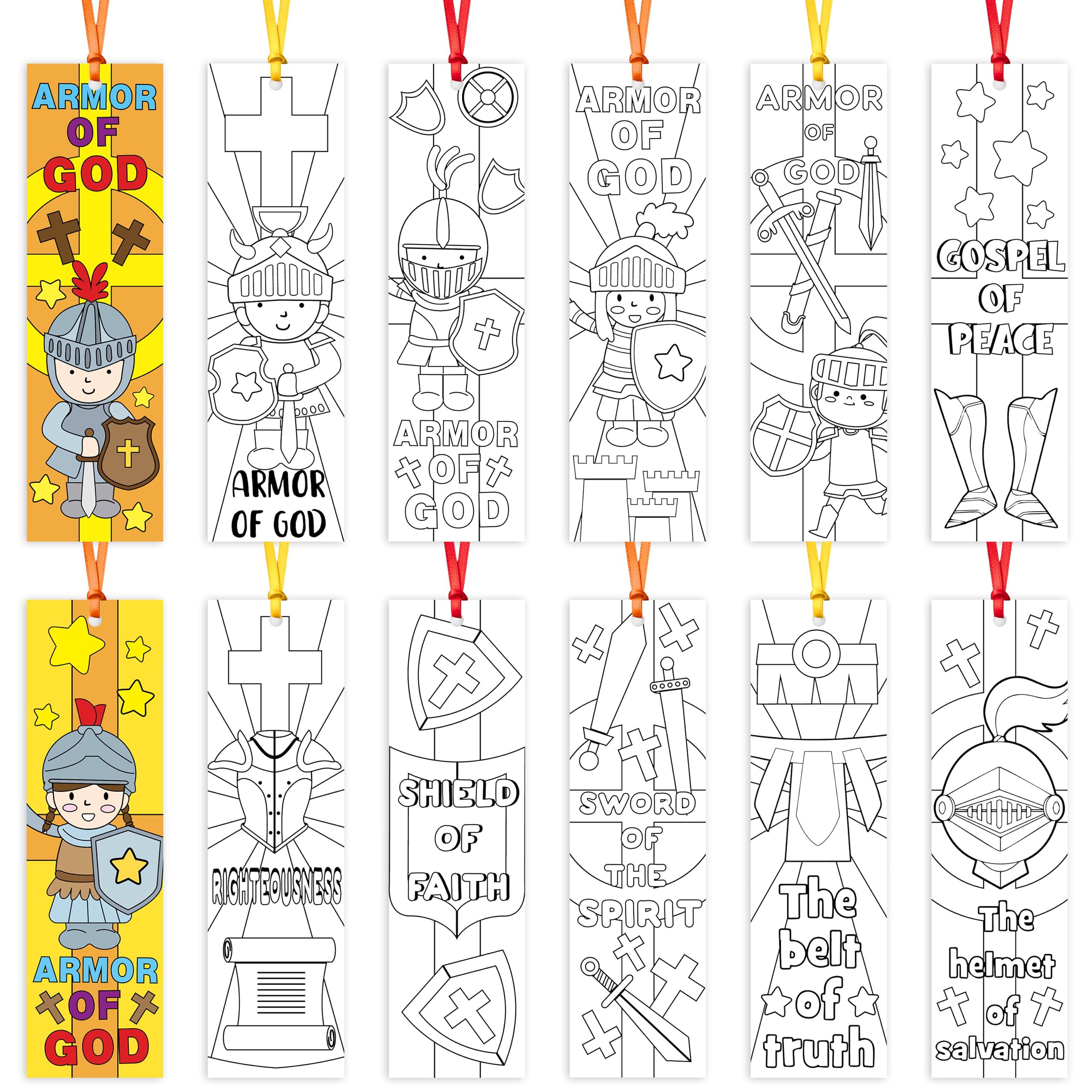 Snapklik.com : 75Pcs Armor Of God Color Your Own Bookmarks Religious ...