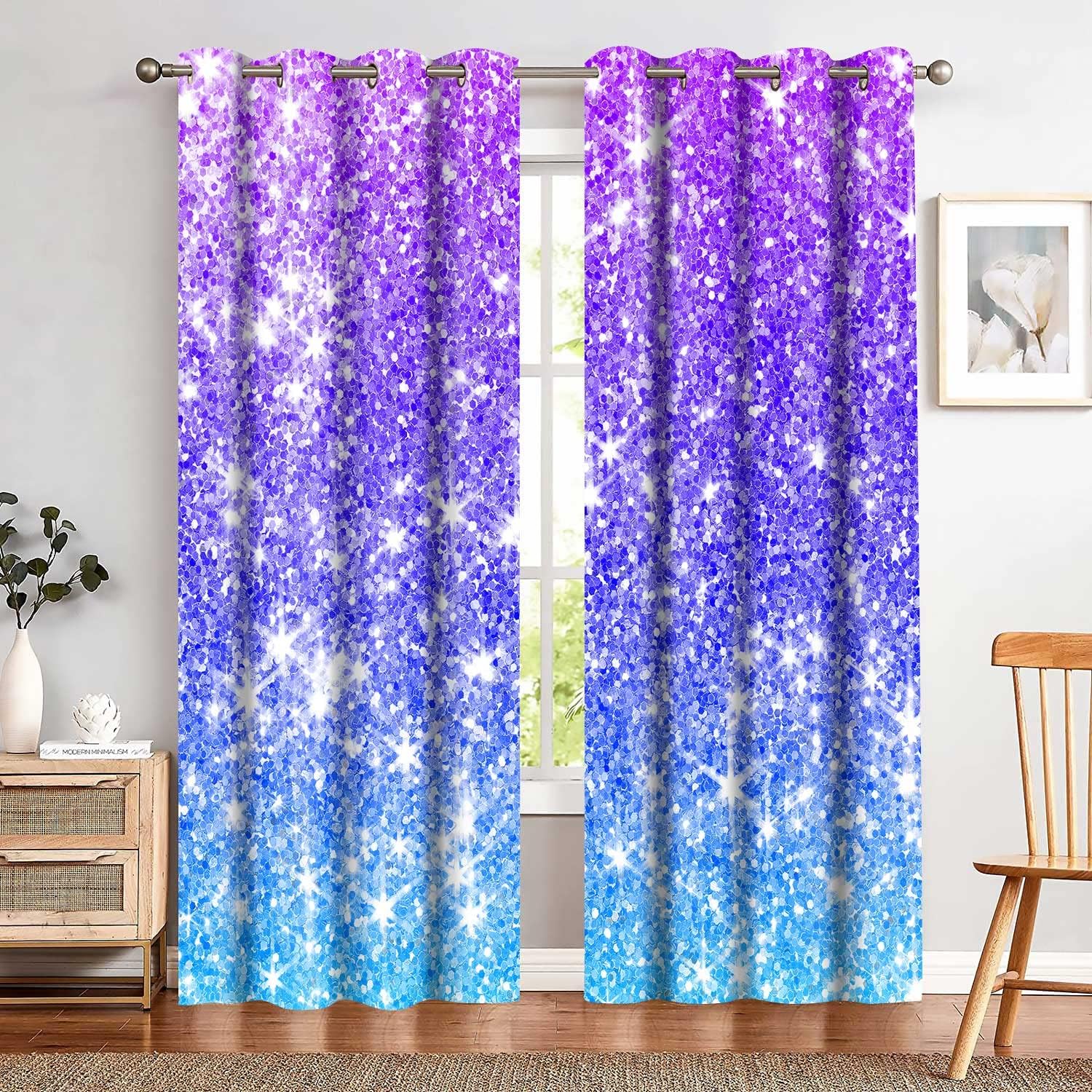 Amazon.com: MIZSYE Blue Purple Sparkling Curtains Gorgeous Mermaid ...