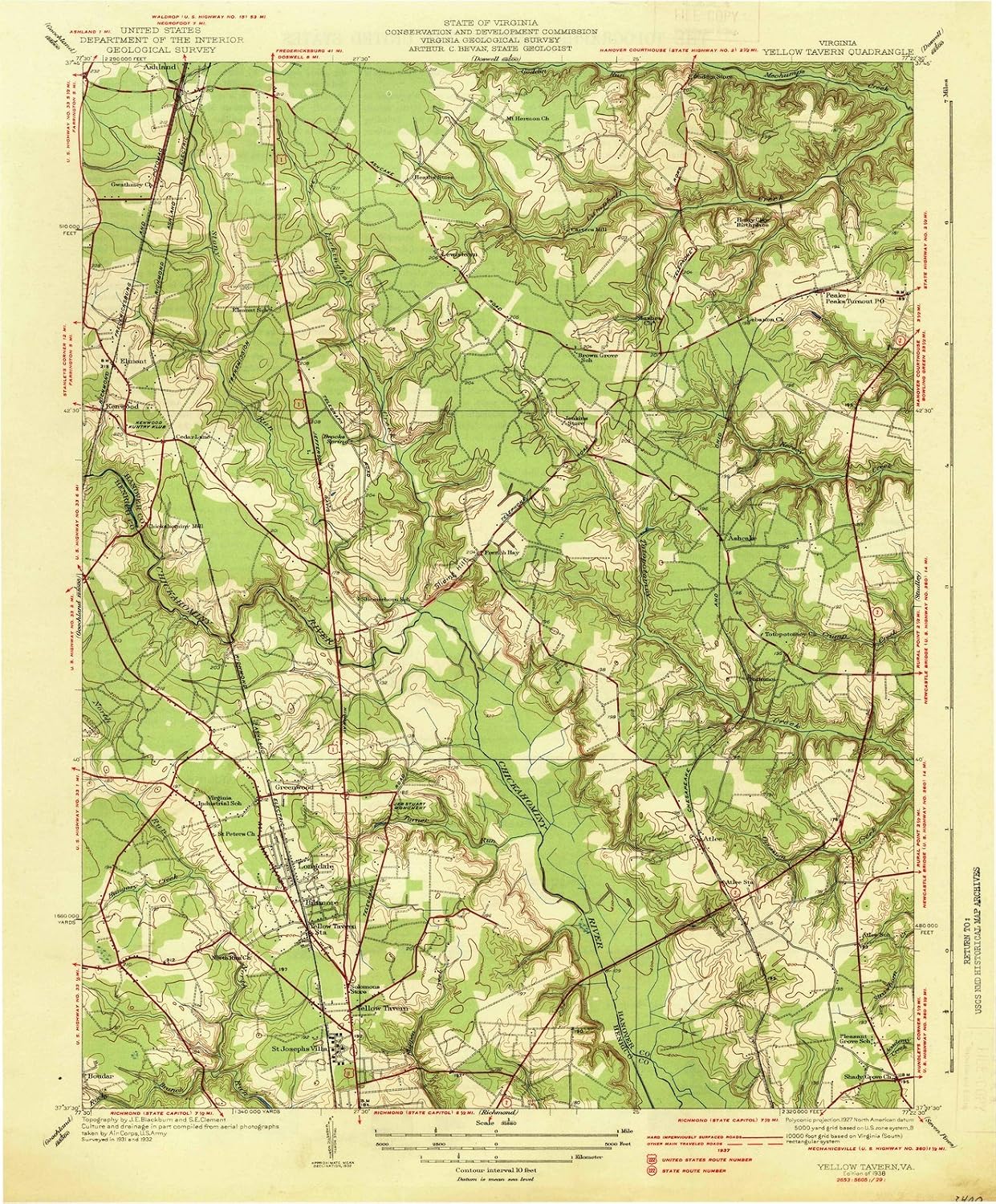Amazon.com: 1938 Yellow Tavern, VA - Virginia - USGS Historical ...