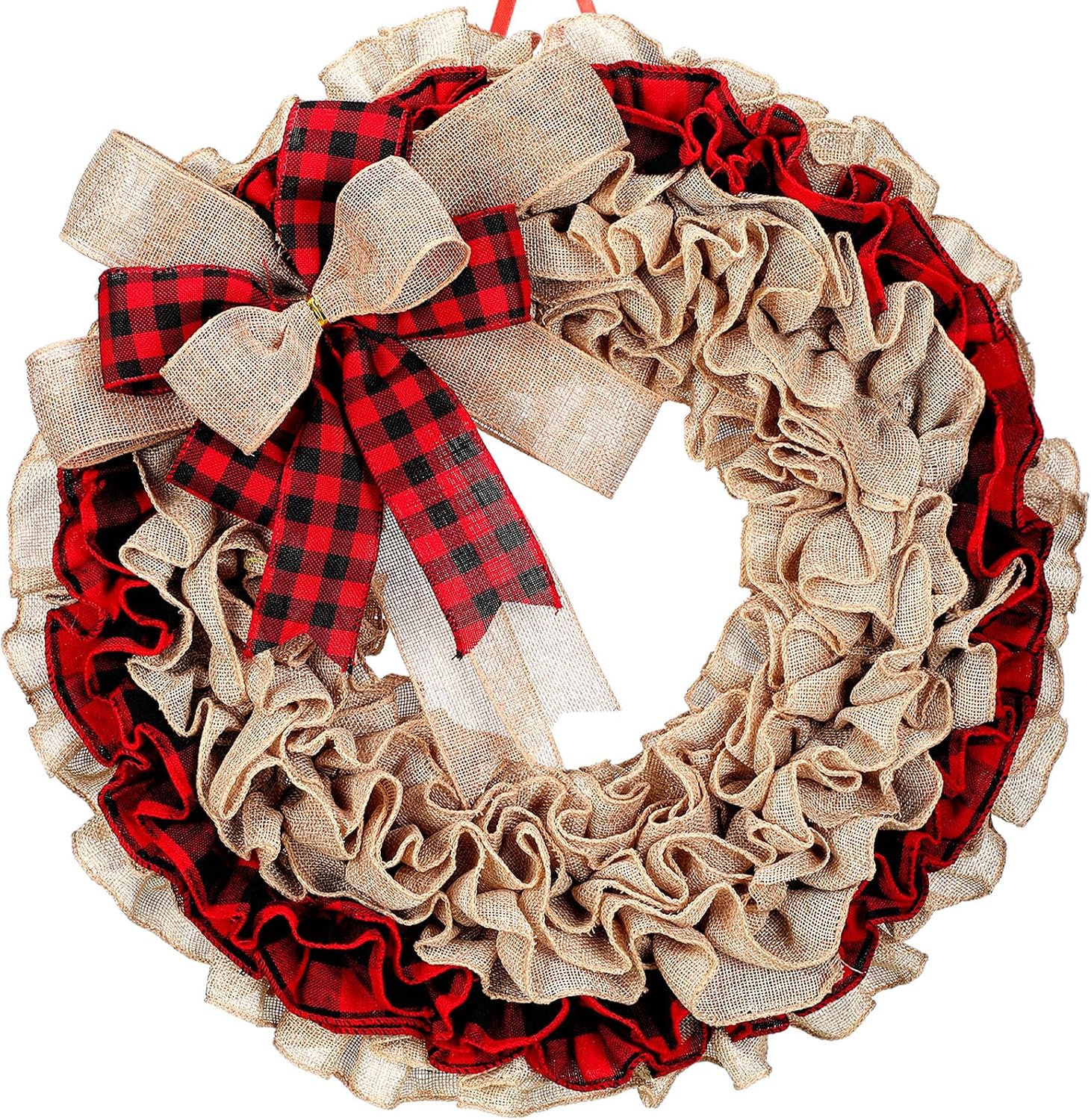 Amazon.com: Hoteam 20 Inch Christmas Burlap Wreath Xmas Buffalo Plaid ...