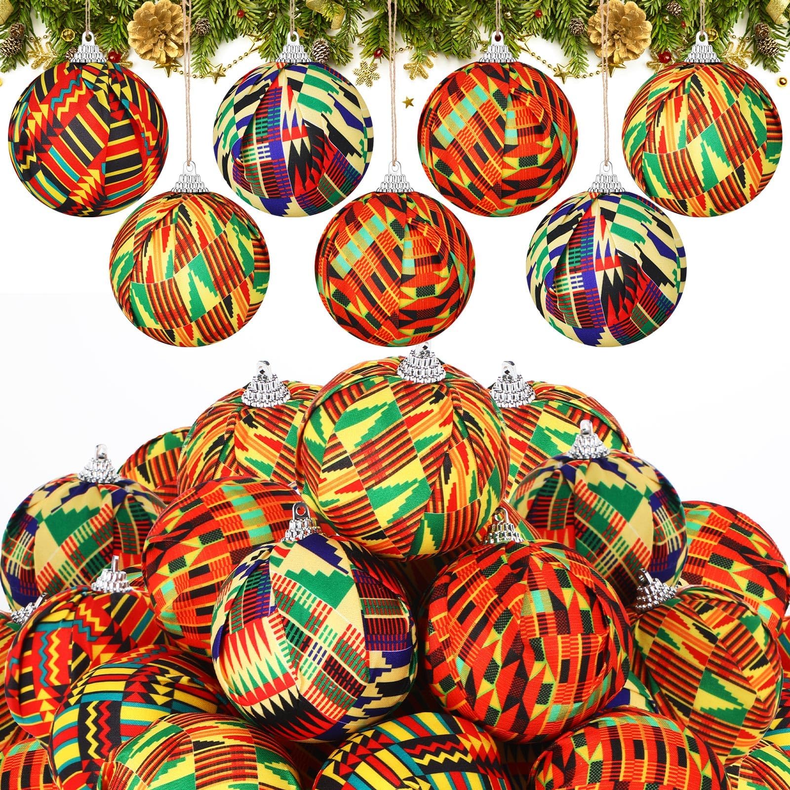 Amazon.com: Cinnvoice 16 Pcs Kente African Black Christmas Tree ...