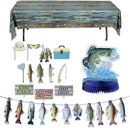 Amazon.com: Havercamp Fishing Party Decorations Kit! Includes:1 Lg ...
