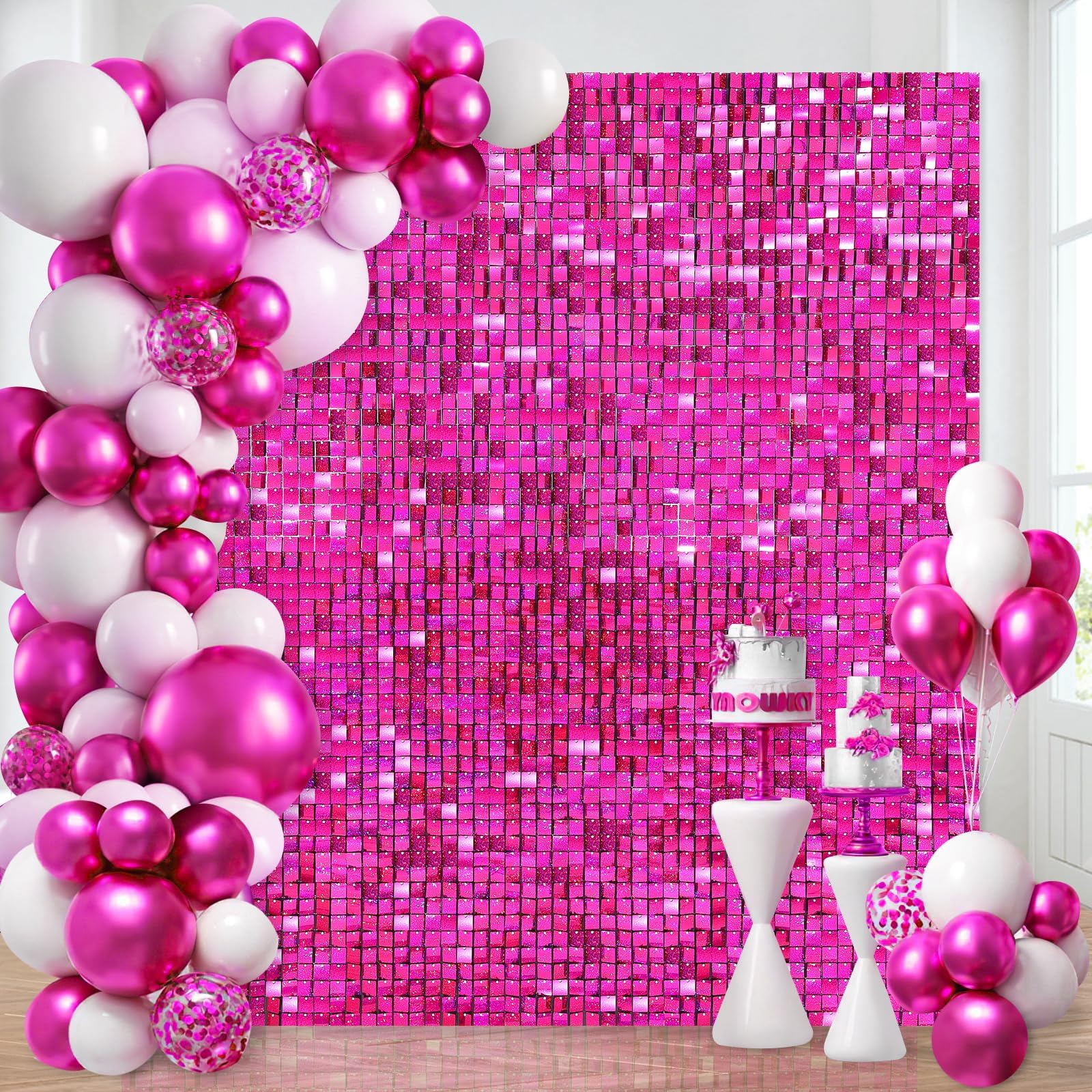 Amazon.com : Hot Pink Shimmer Wall Backdrop - 12 Panels Square Sequin ...