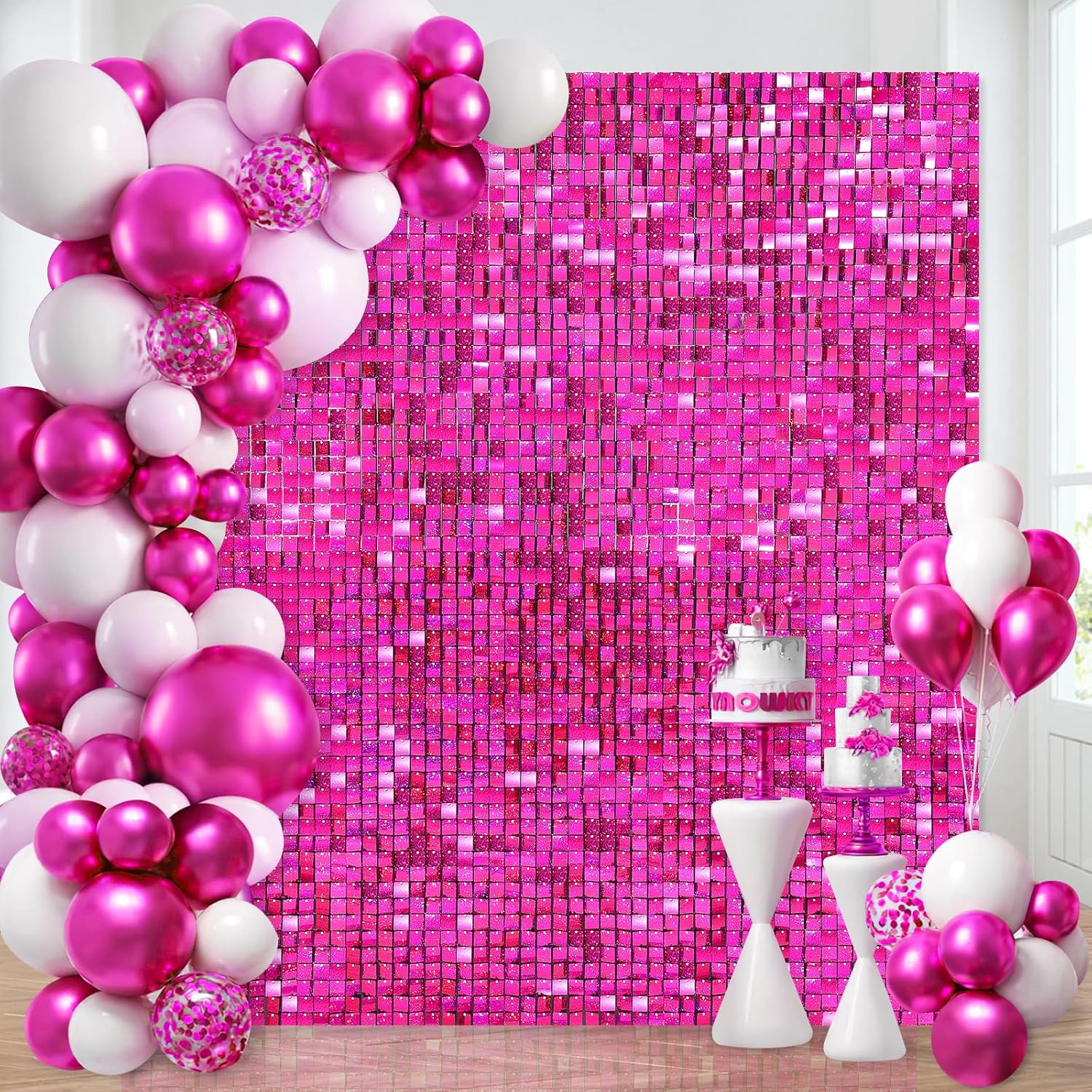 Amazon.com : B-COOL Hot Pink Shimmer Wall Backdrop - 12 Panels Square ...