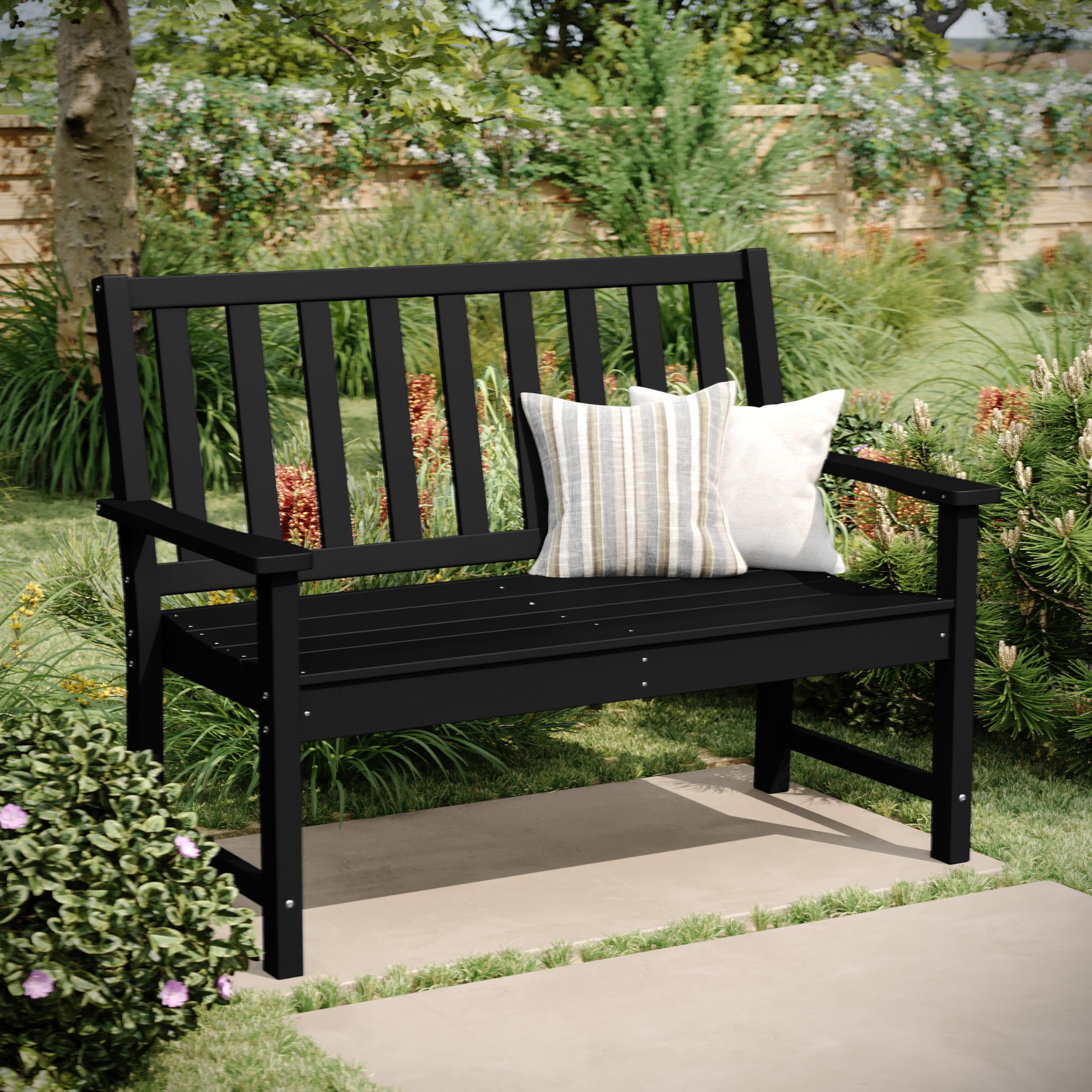 Amazon.com : Flash Furniture Ellsworth Indoor-Outdoor Bench with Arms ...