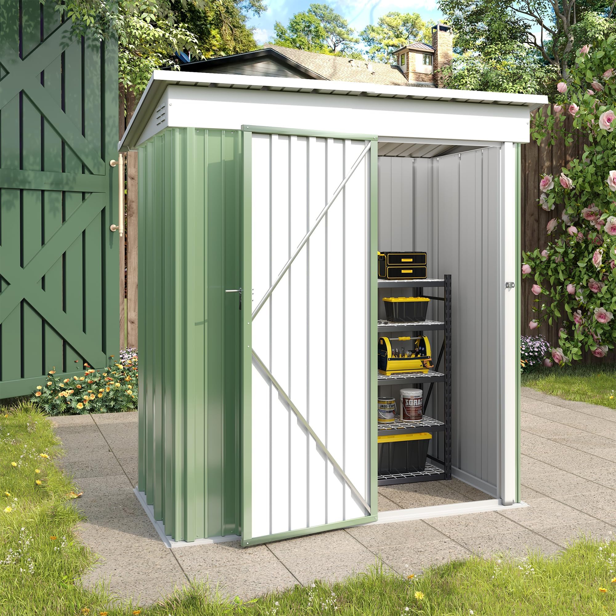 Amazon.com : DWVO Metal Outdoor Storage Shed 5x3ft, Lockable Tool Sheds ...