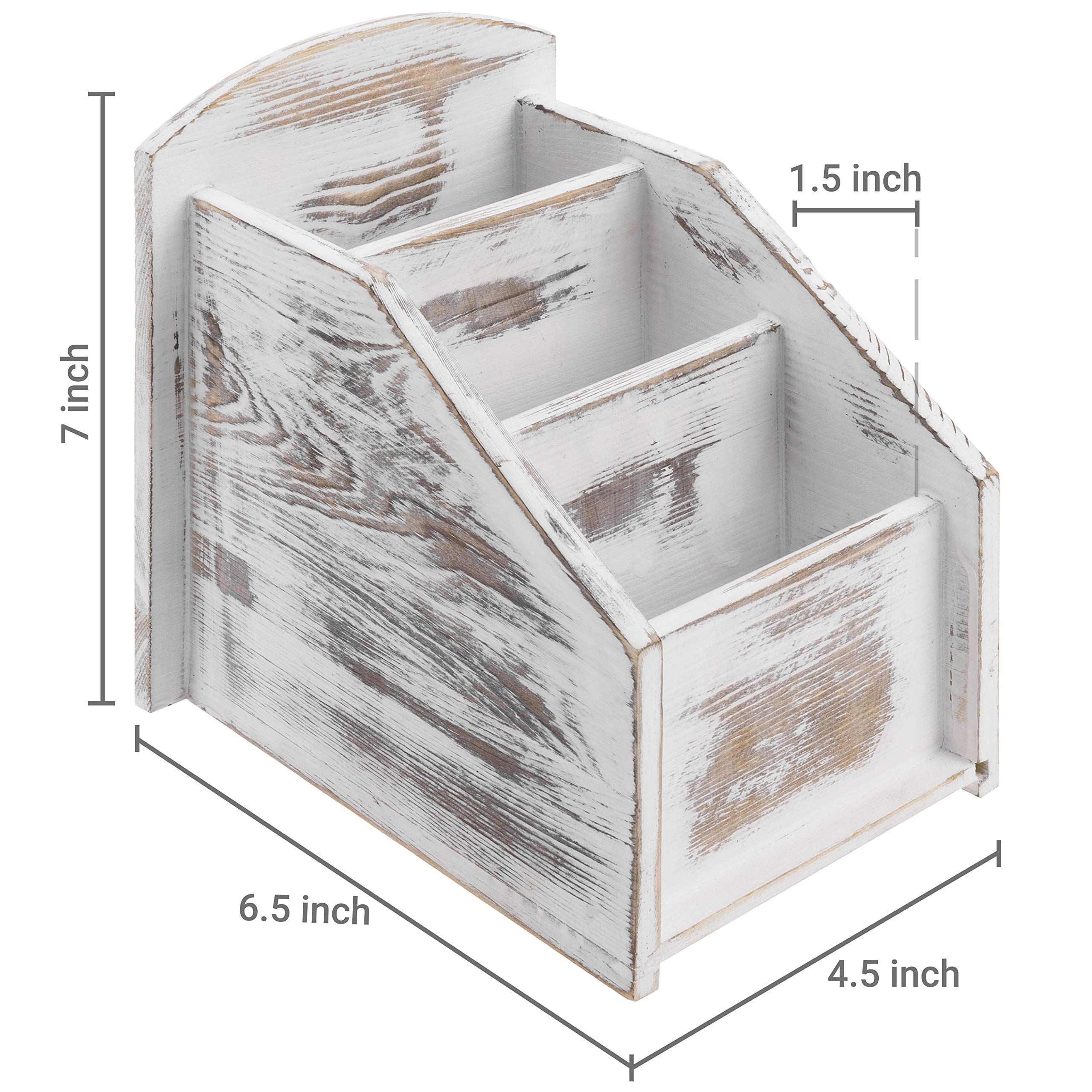 MyGift Whitewashed Wood Remote Control Holder Organizer Caddy with 3 ...