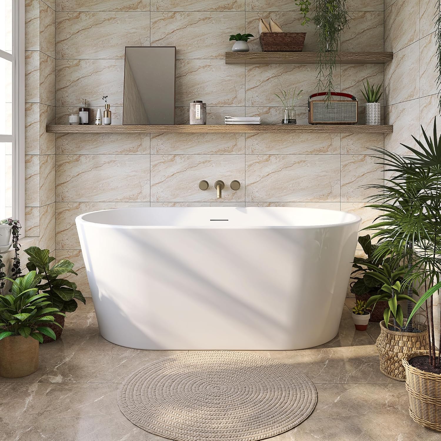 Adecab 59" Acrylic Freestanding Bathtub, Soaking Tub with Integrated ...