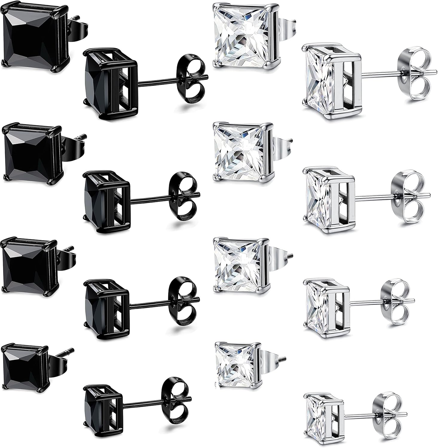 Amazon.com: FIBO STEEL 8 Pairs CZ Stud Earrings for Women Men Stainless ...