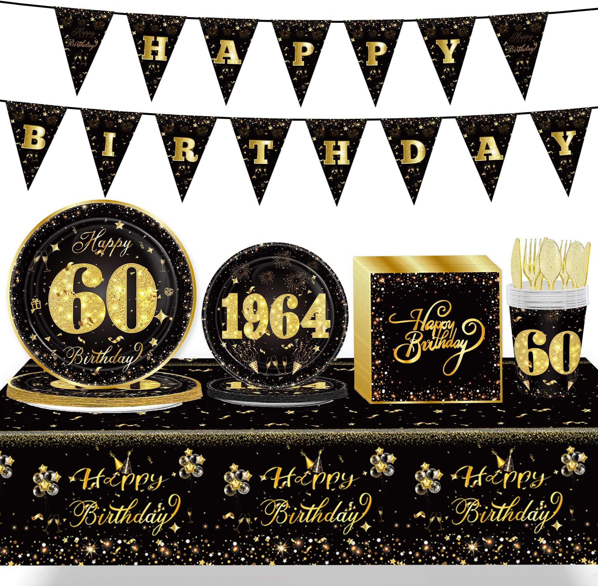 Amazon.com: 170Pcs 60th Birthday Party Tableware Set, Back in 1964 ...