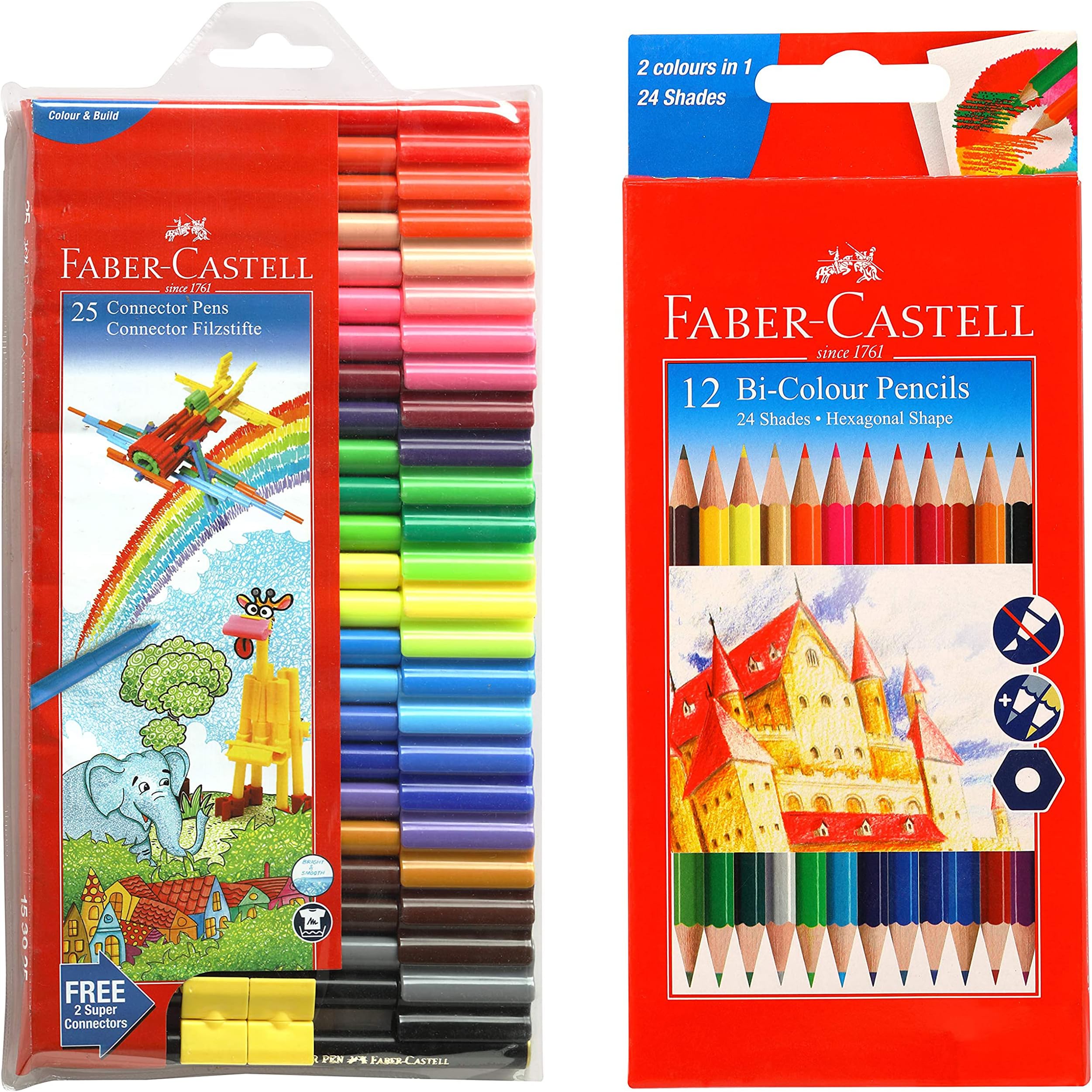 Faber-Castell Connector Pen Set - Pack of 25 (Assorted) Bi-Color Pencil ...