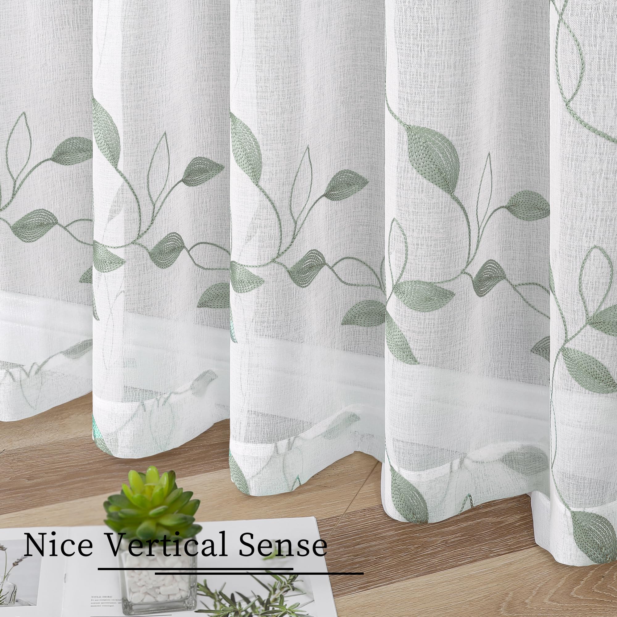 Snapklik.com : Tollpiz Sage Green Leaf Sheer Valance Leaves Embroidered ...