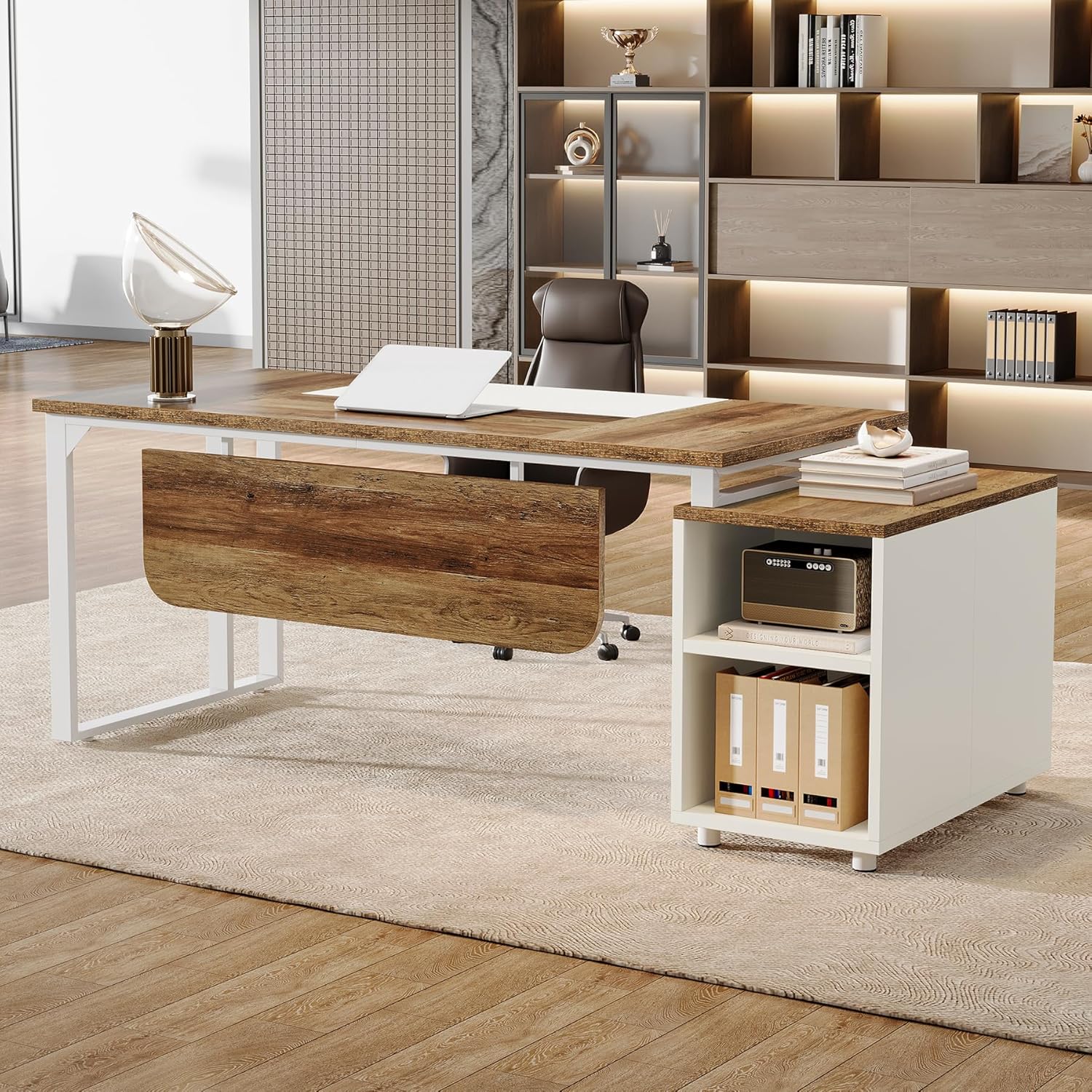 Amazon.com: Tribesigns 74.8-Inch Executive Desk with File Cabinet ...