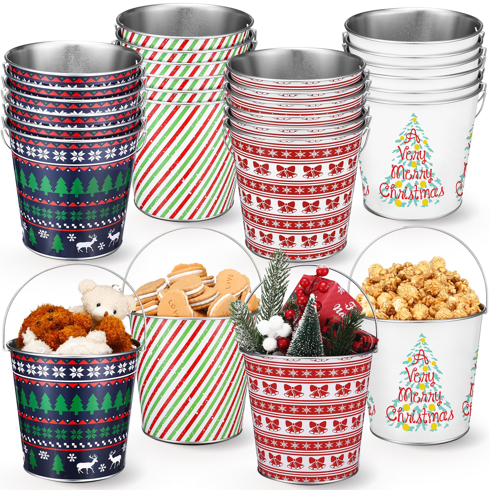 Amazon.com: Sliner 24 Pcs 6.2" x 5.8" Large Christmas Metal Buckets ...