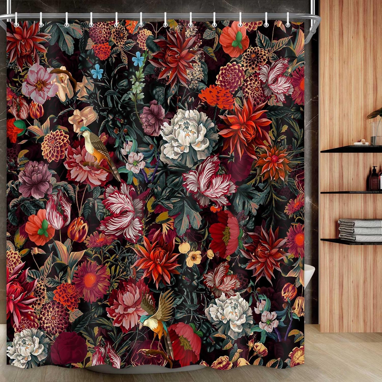 Amazon.com: Drgilau Vintage Boho Shower Curtain Set - Red Flower Plants ...