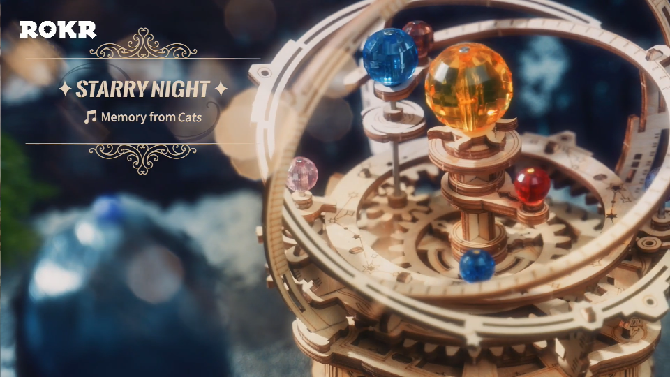 ROKR 3D Wooden Puzzle Orrery Music Box - DIY Solar System Model Kit ...