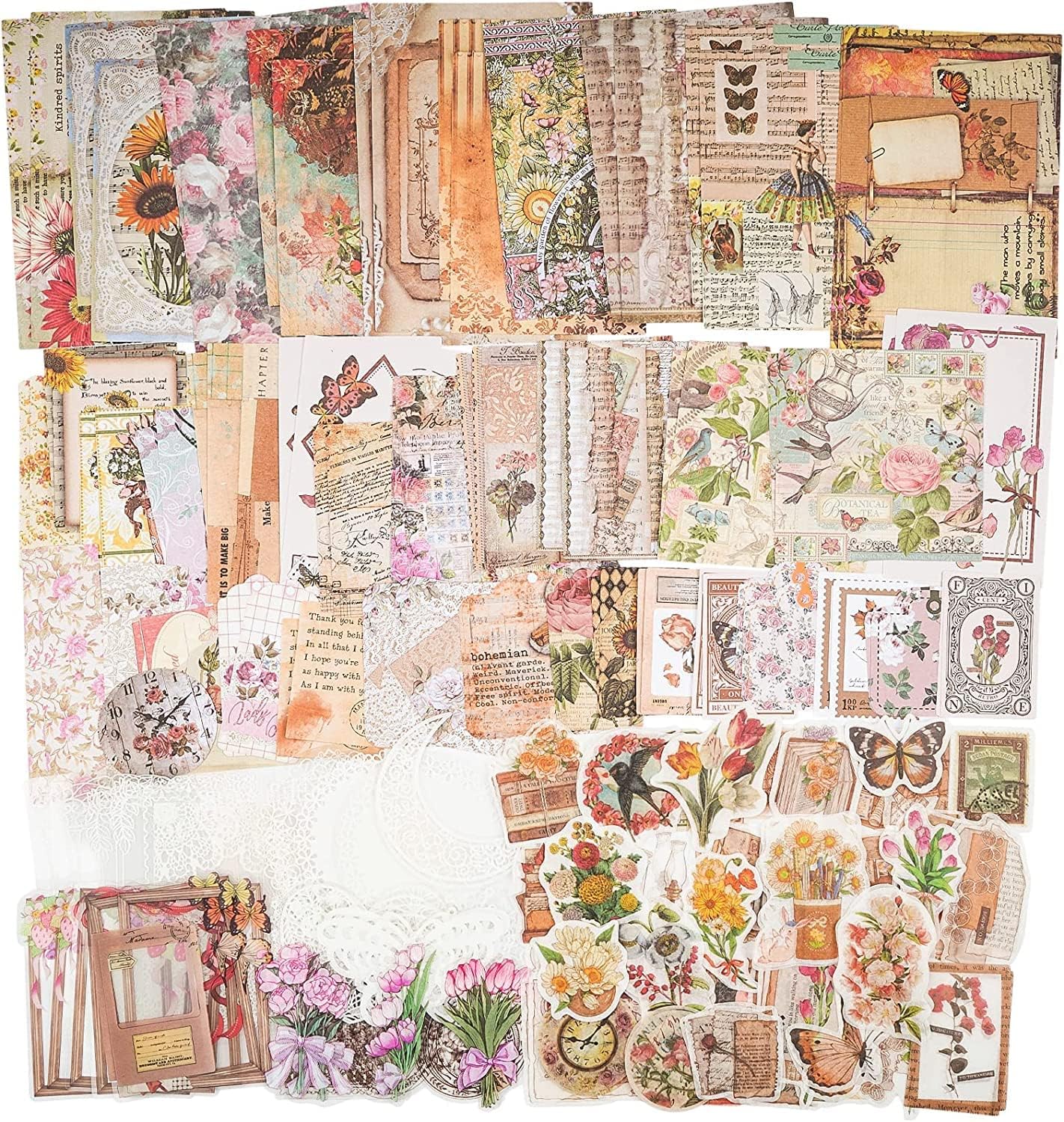 AUXIN 200 Pcs Vintage Scrapbook Supplies Pack for Junk Journal Planners ...