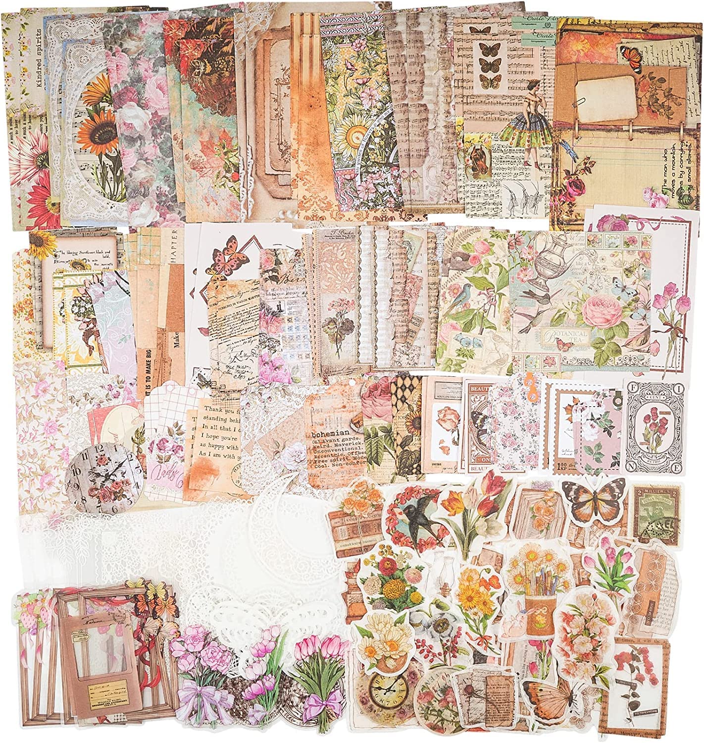 Vintage Scrapbook Supplies Pack (200 Pieces) for Art Journaling Bullet ...