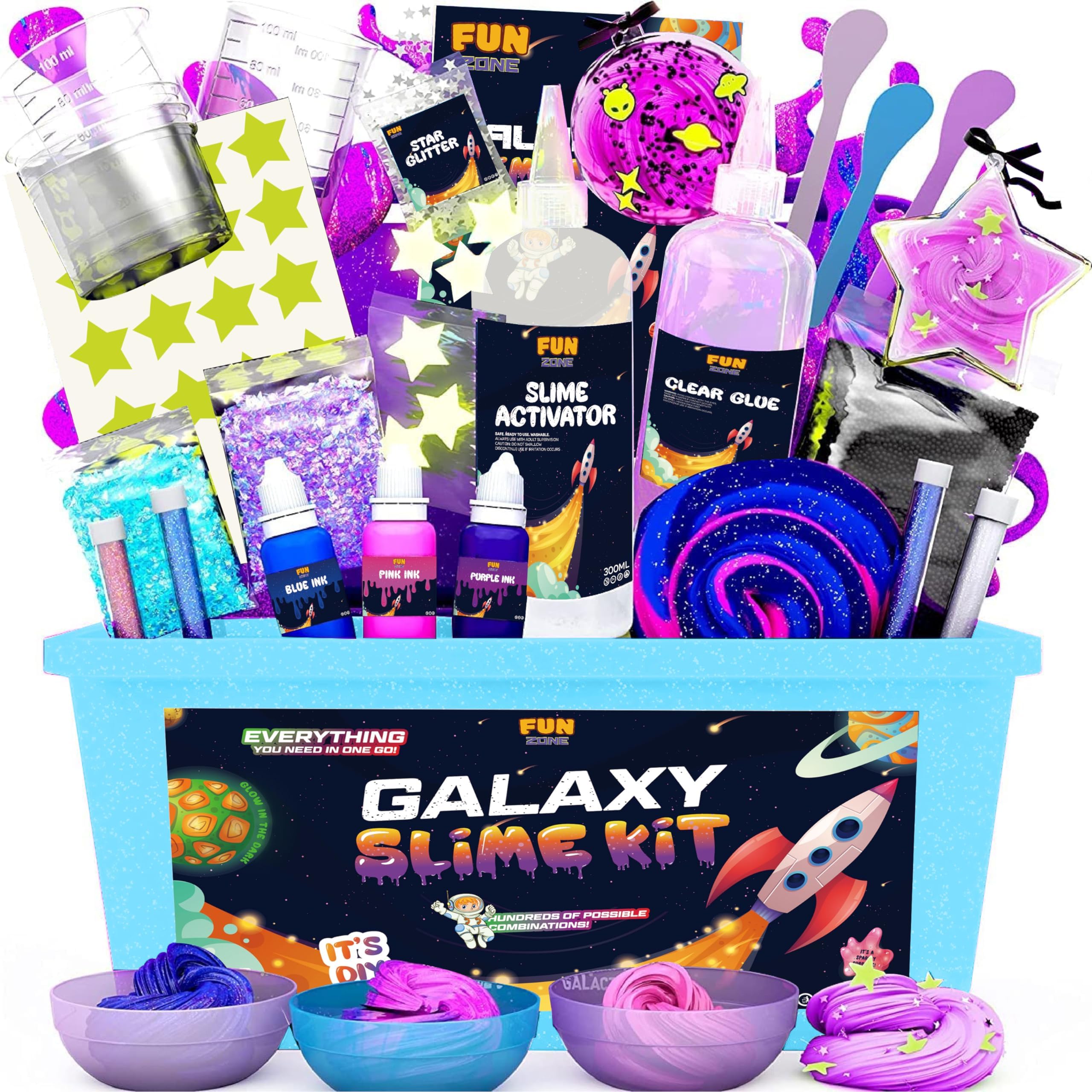The Fun Zone Galaxy Slime Making Kit with Glow in The Dark Stars to ...